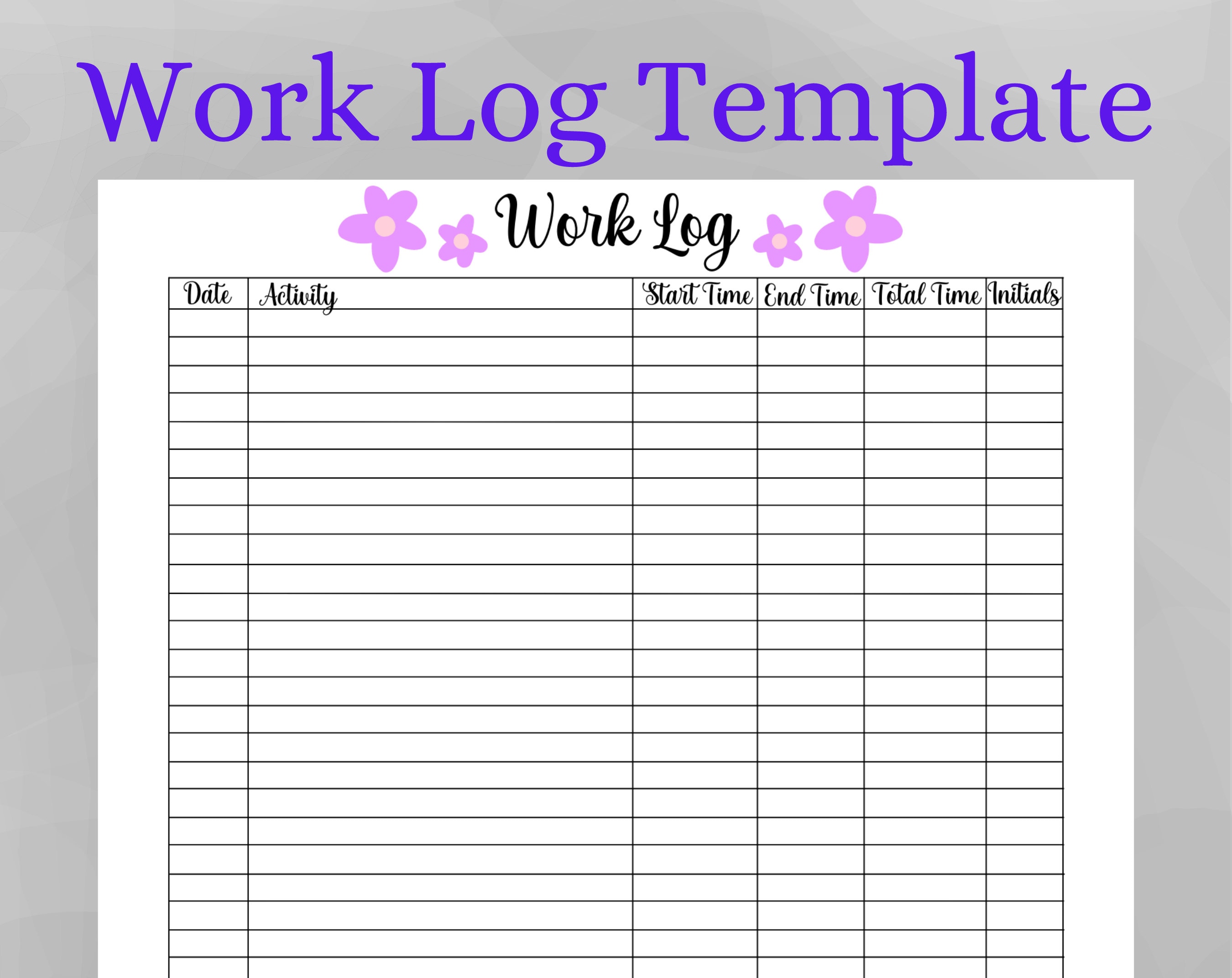Printable Work | Time Log and Tracker | Activity Hours Log Printable ...