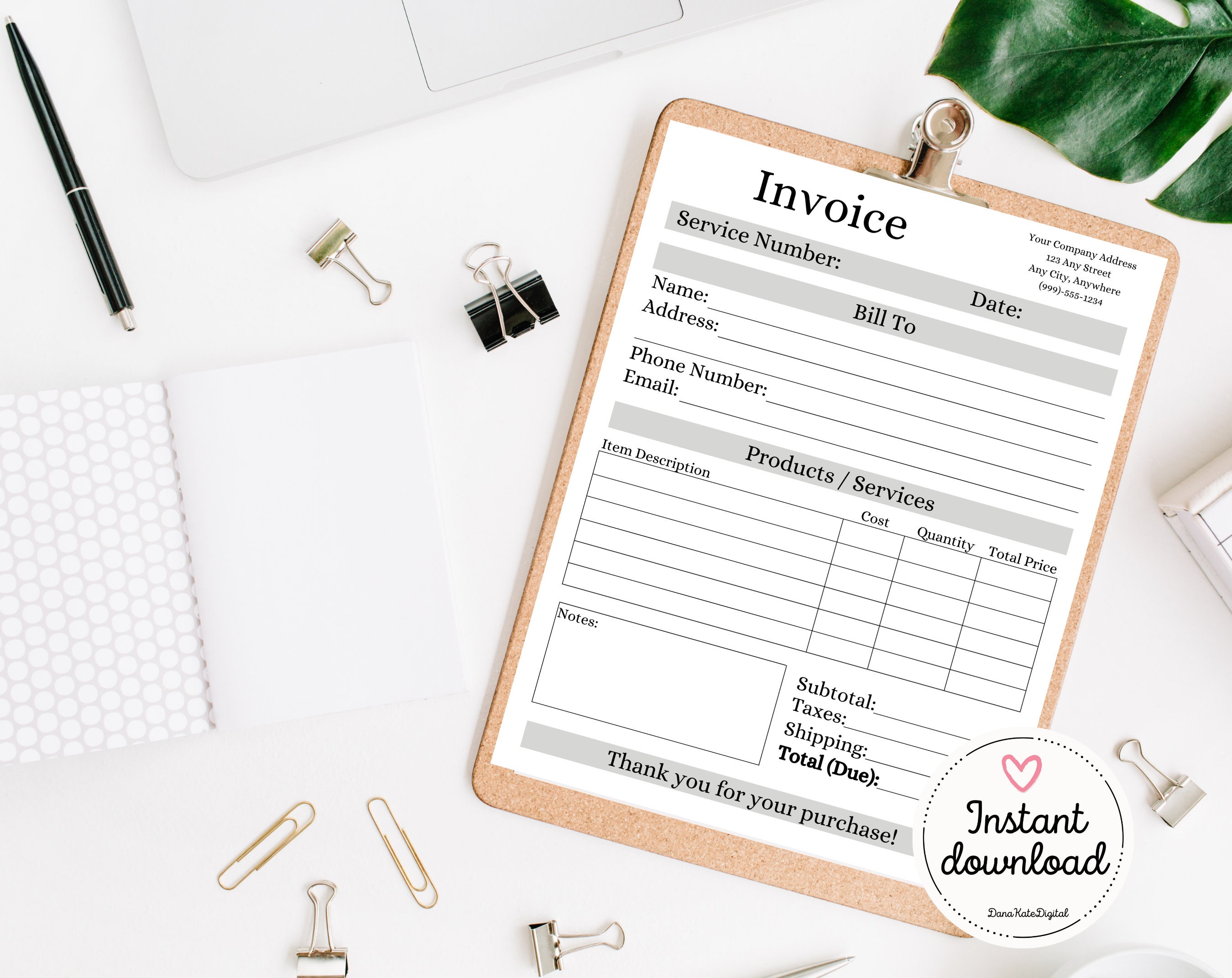 Invoice Template | Digital Download Work Order Invoice | PDF Invoice ...