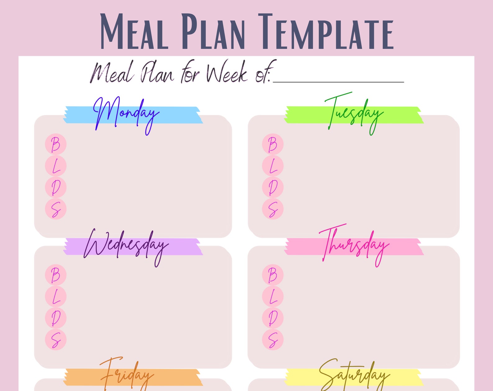 Meal Plan Digital Download | Printable Meal Plan Template | Meal Prep ...