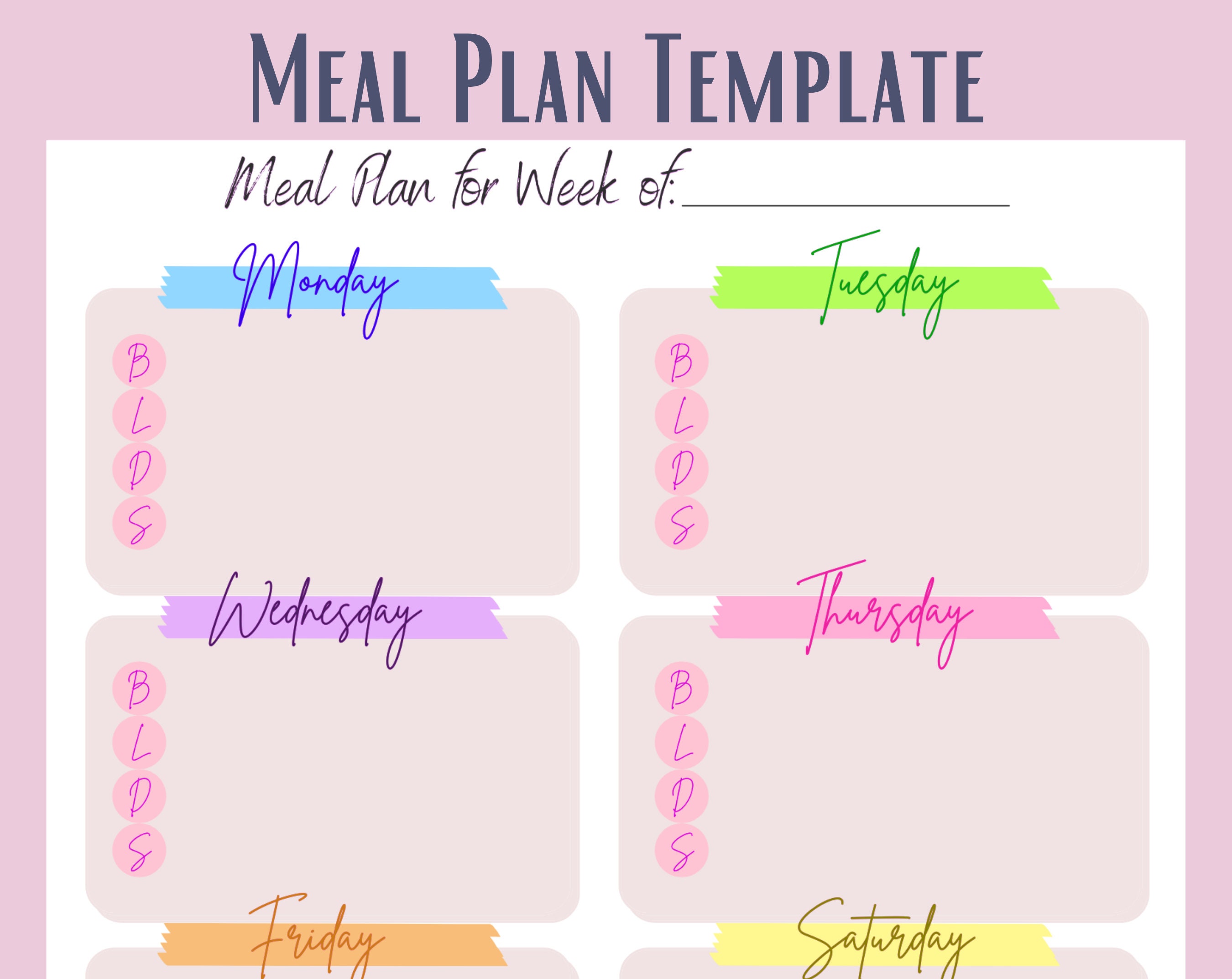 Meal Plan Digital Download | Printable Meal Plan Template | Meal Prep ...
