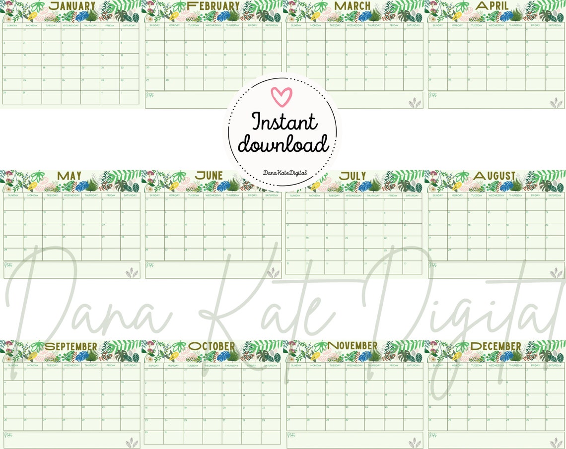 Plant Mom 2022 Calendar Digital Print | Plant Theme Instant Download ...