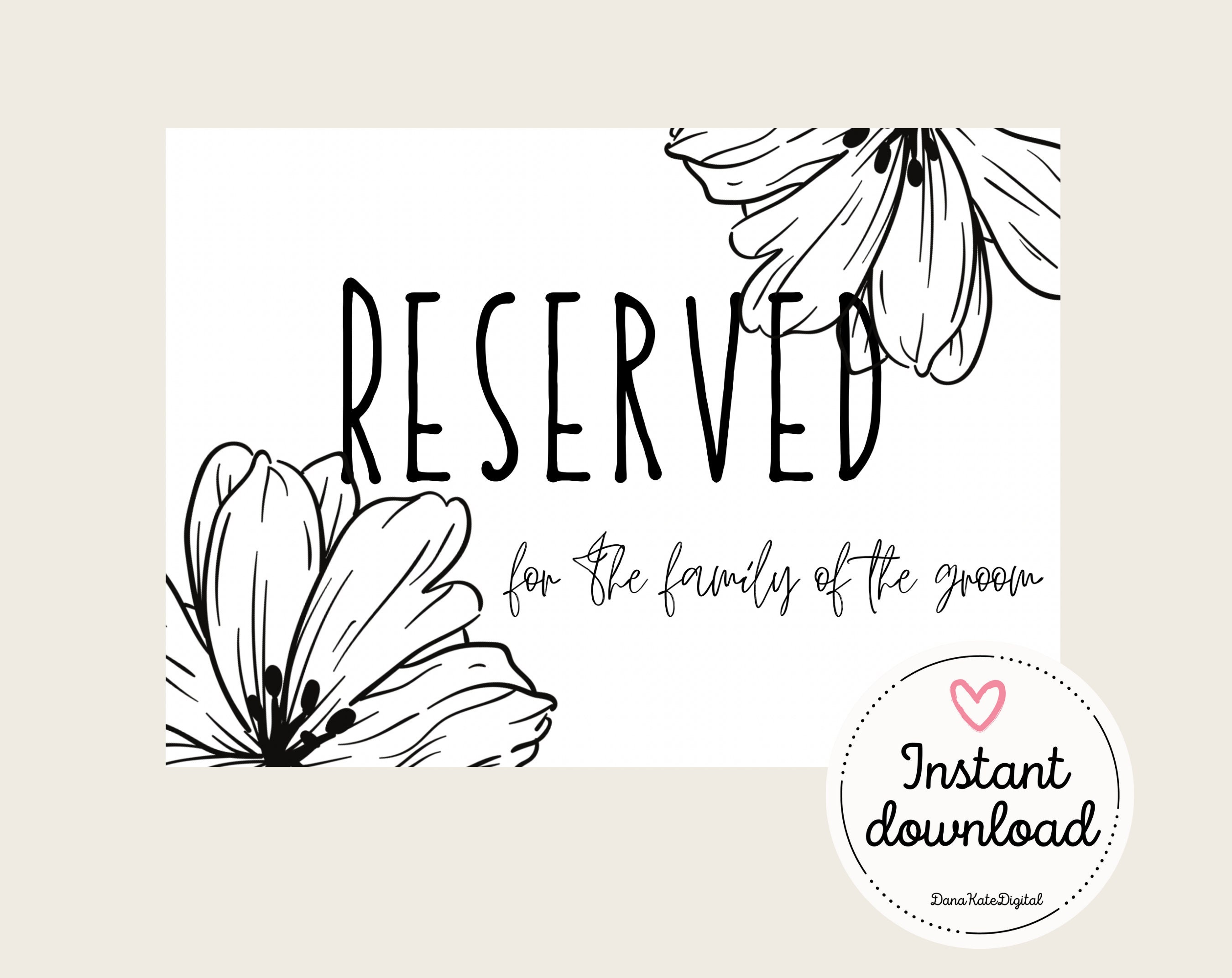 Reserved Sign for Wedding | Spot Reserved for Family | Bride's Family ...