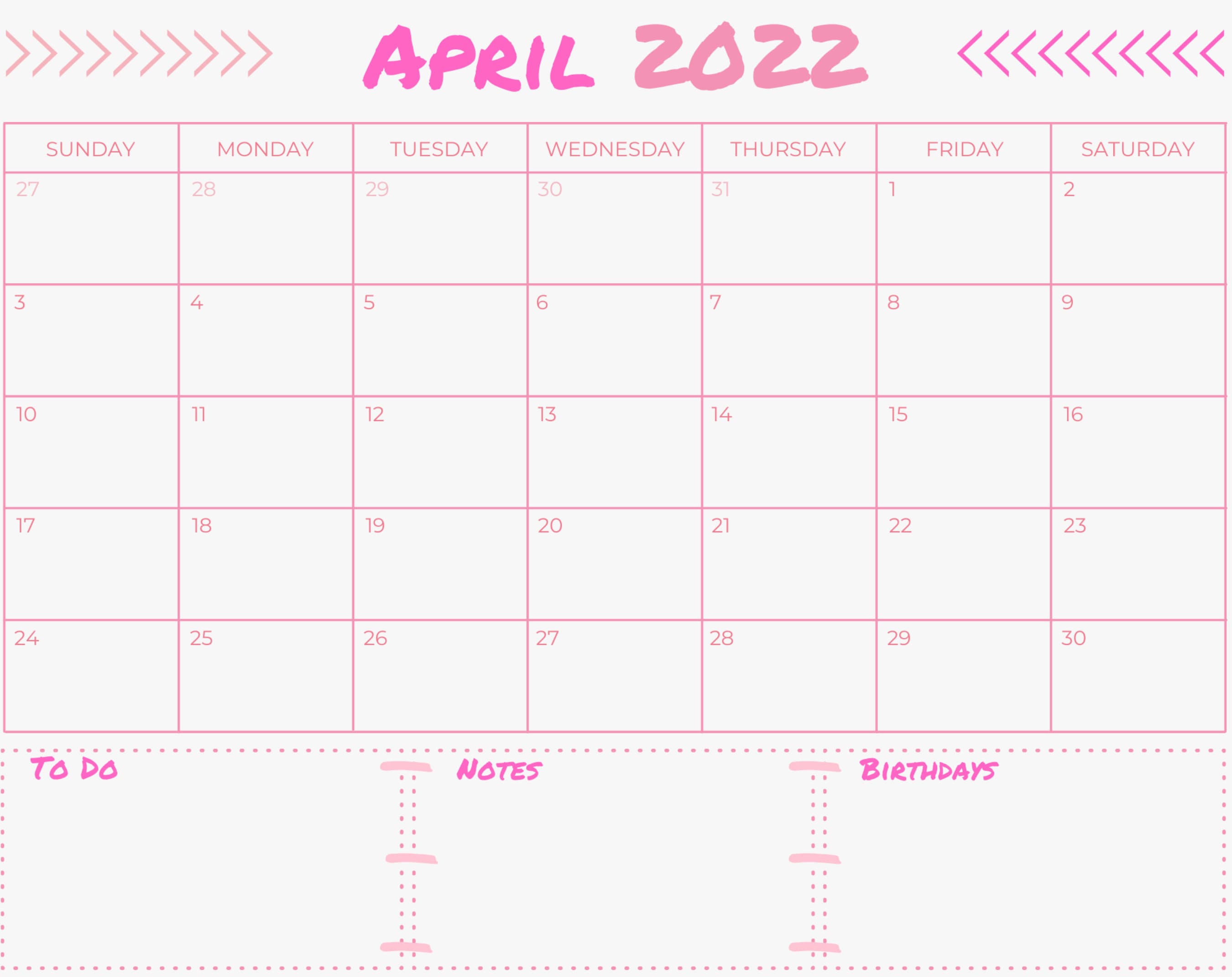 Cute Pink 2022 Monthly Calendar | Printable PDF Digital Download ...