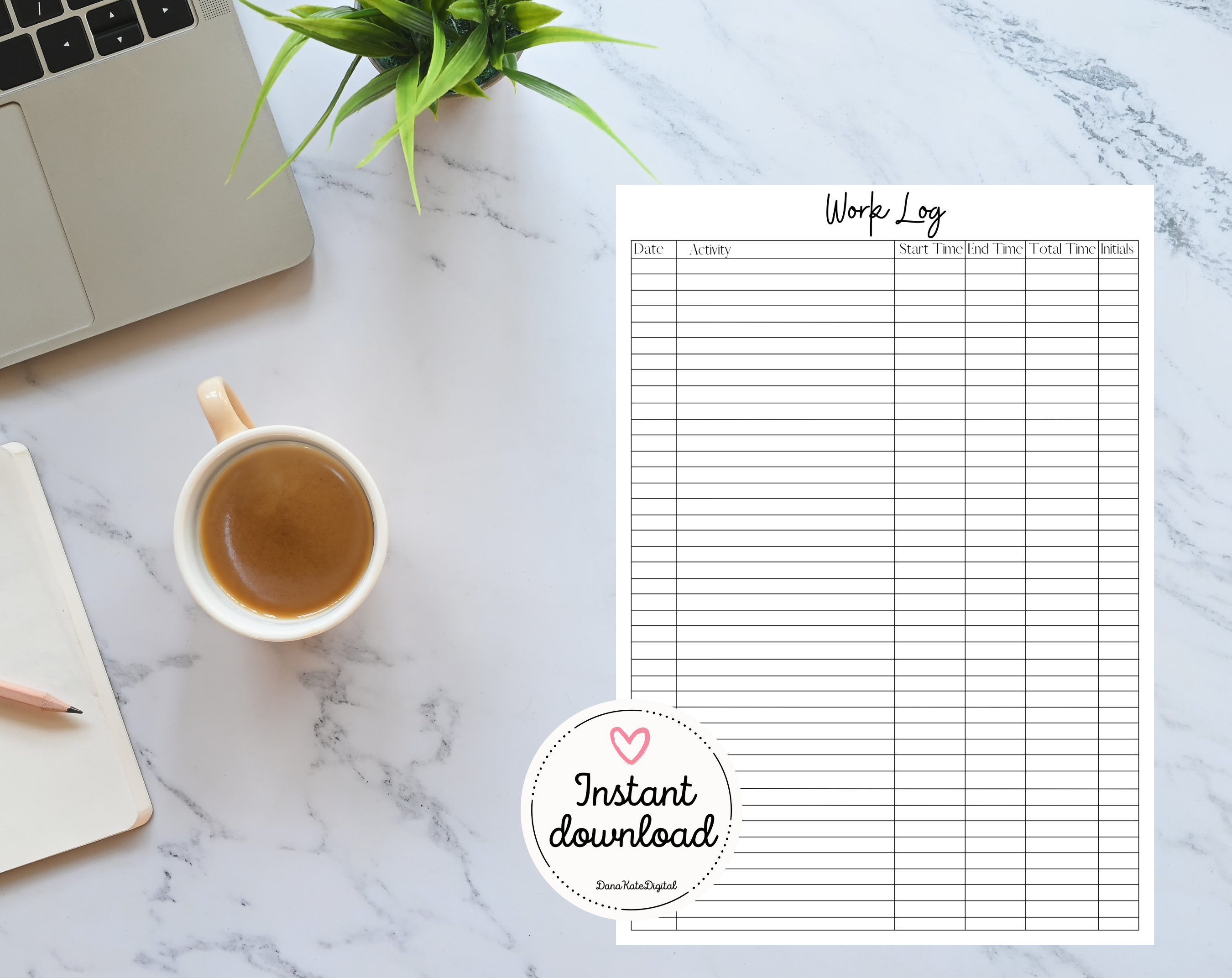 Printable Work | Time Log and Tracker | Activity Hours Log Printable ...