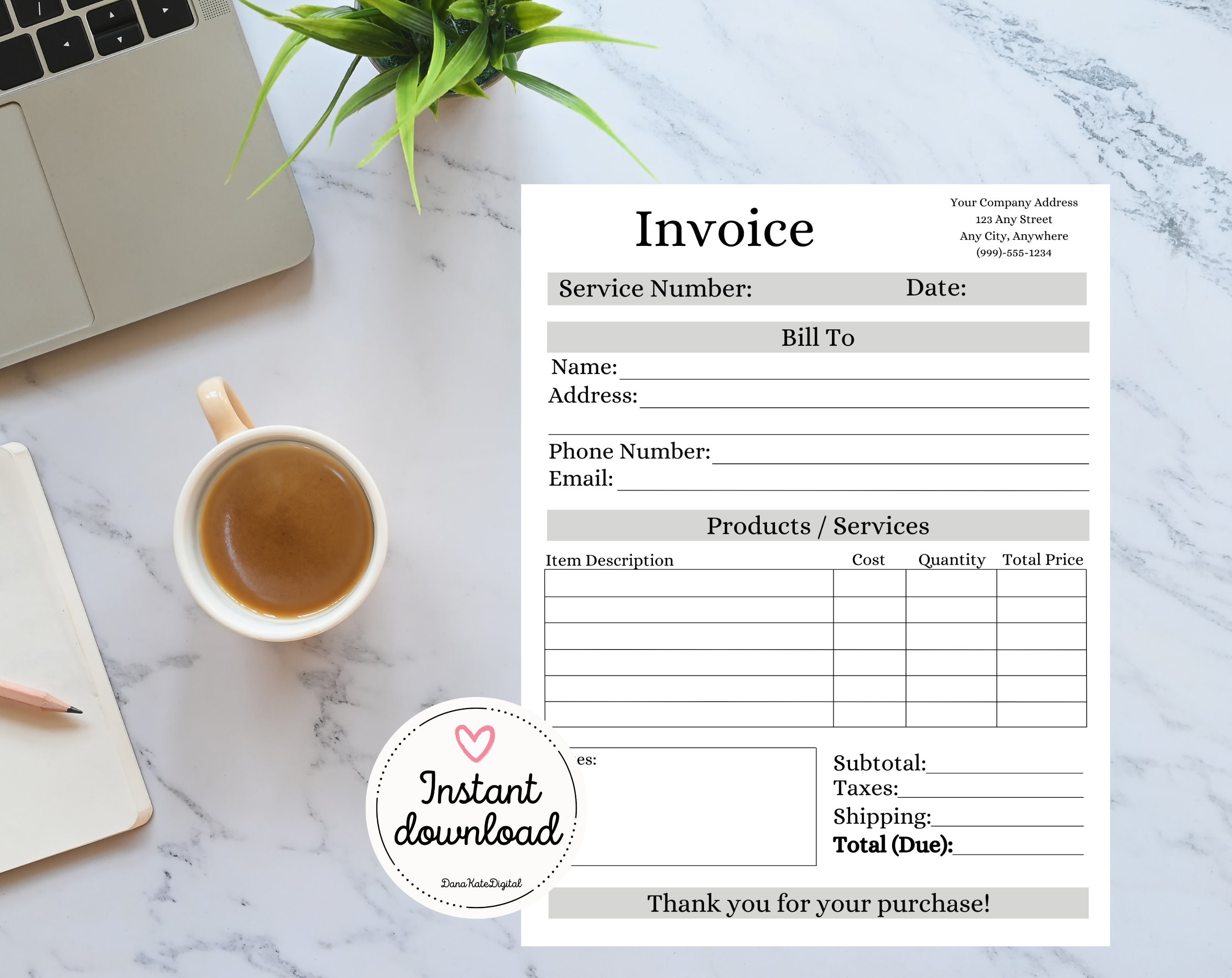 Invoice Template | Digital Download Work Order Invoice | PDF Invoice ...