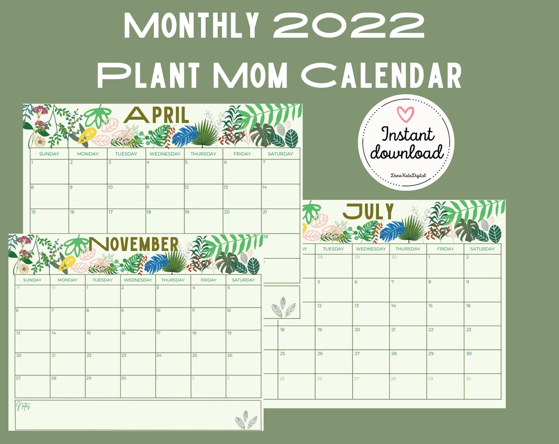 Plant Mom 2022 Calendar Digital Print | Plant Theme Instant Download ...