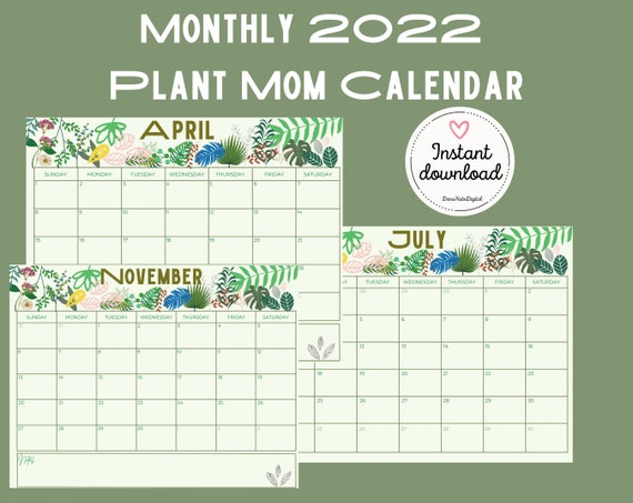 Plant Mom 2022 Calendar Digital Print Plant Theme Instant | Etsy