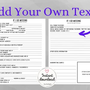 In Case I Go Missing File Template | in Case of Emergency Binder ...