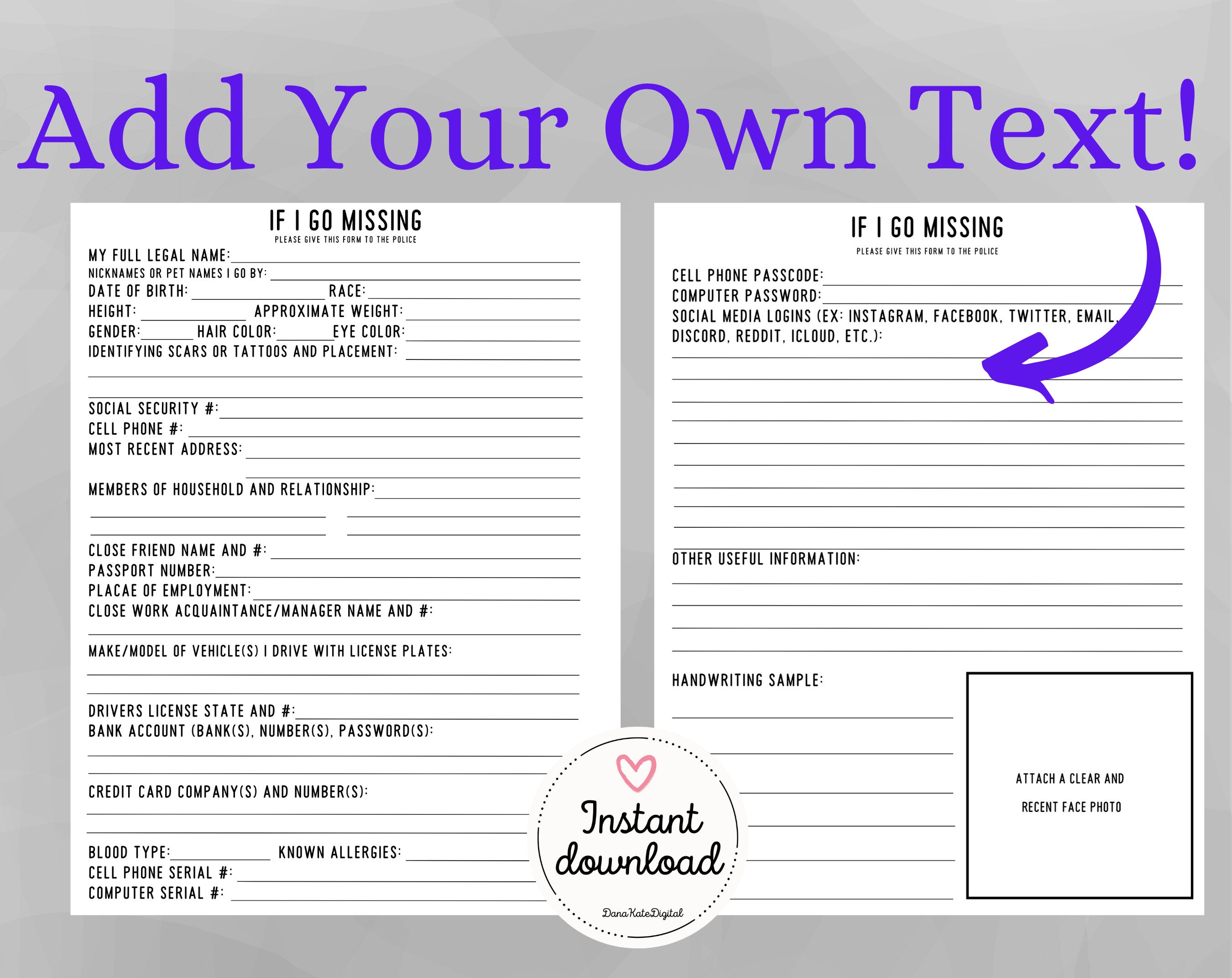 In Case I Go Missing File Template | in Case of Emergency Binder ...