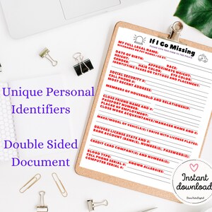 In Case I Go Missing Template | Emergency Information Template ...