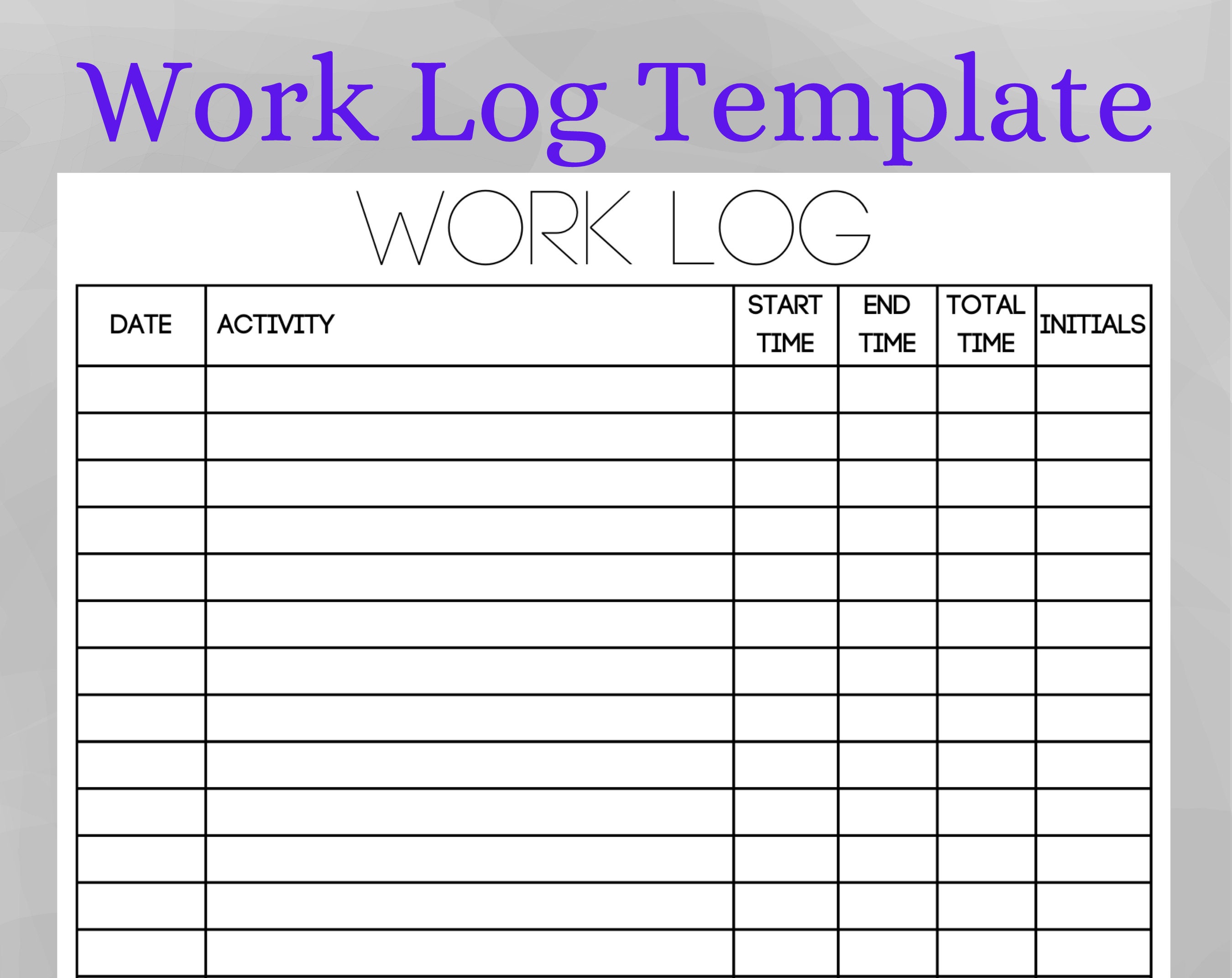 Printable Work Time Log And Tracker Activity Hours Log Etsy India