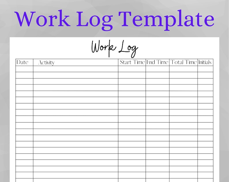 Printable Work | Time Log and Tracker | Activity Hours Log Printable ...