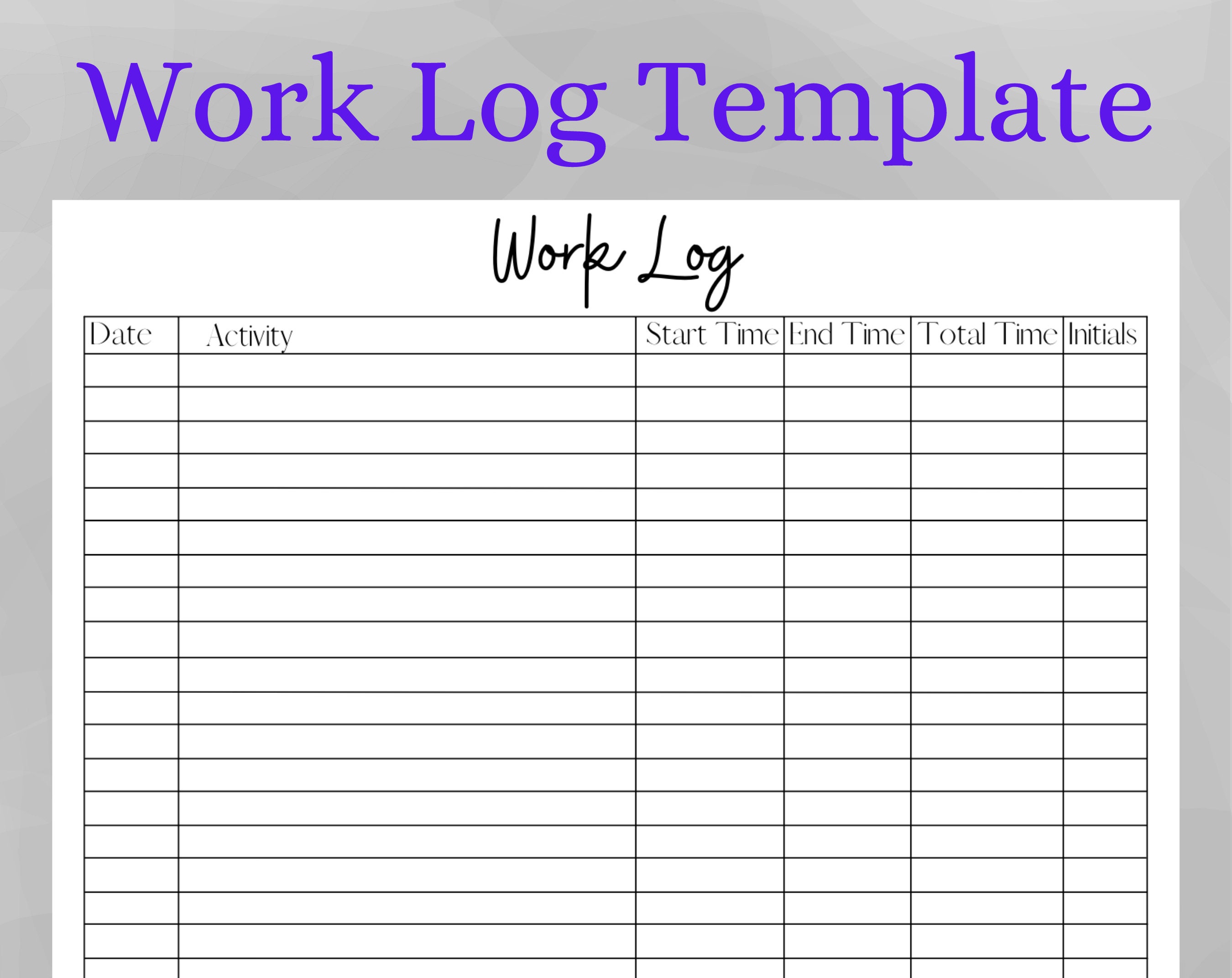 Printable Work | Time Log and Tracker | Activity Hours Log Printable ...