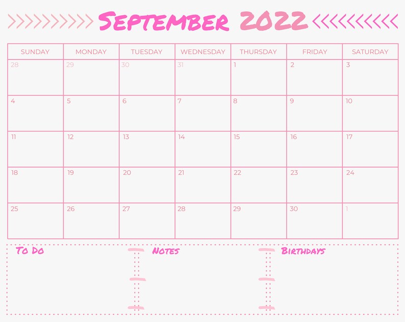 Cute Pink 2022 Monthly Calendar | Printable PDF Digital Download ...