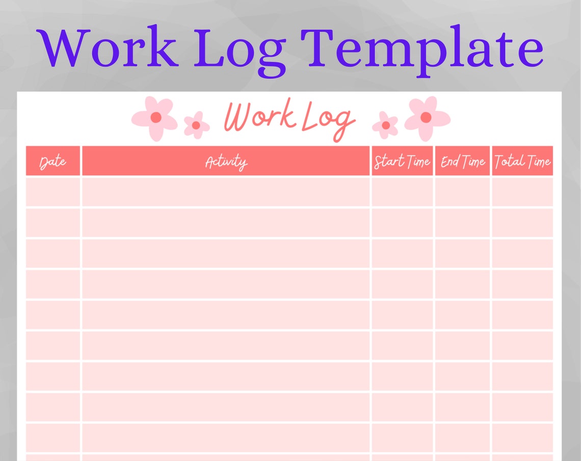 Printable Work | Time Log and Tracker | Activity Hours Log Printable ...