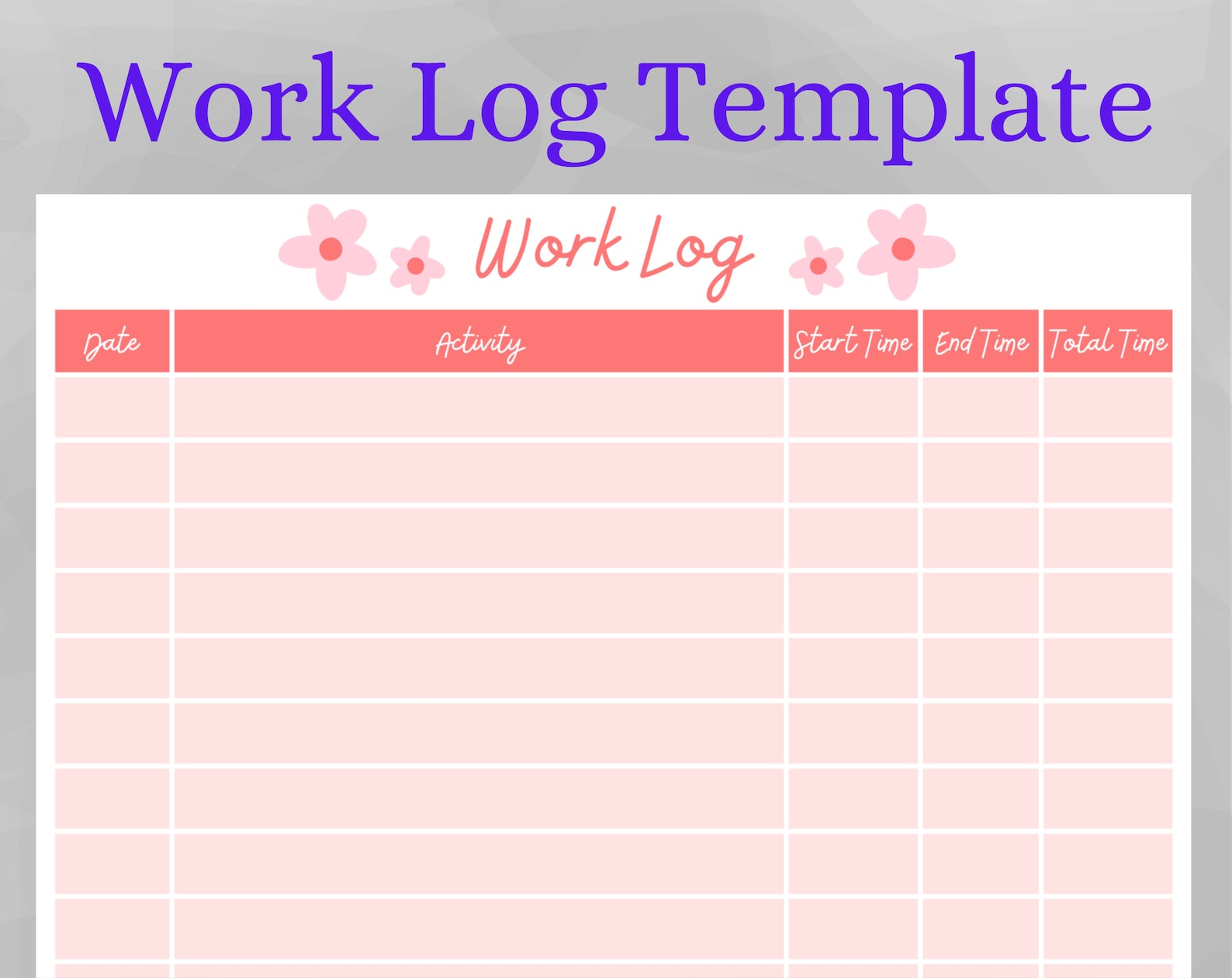 Printable Work | Time Log and Tracker | Activity Hours Log Printable ...