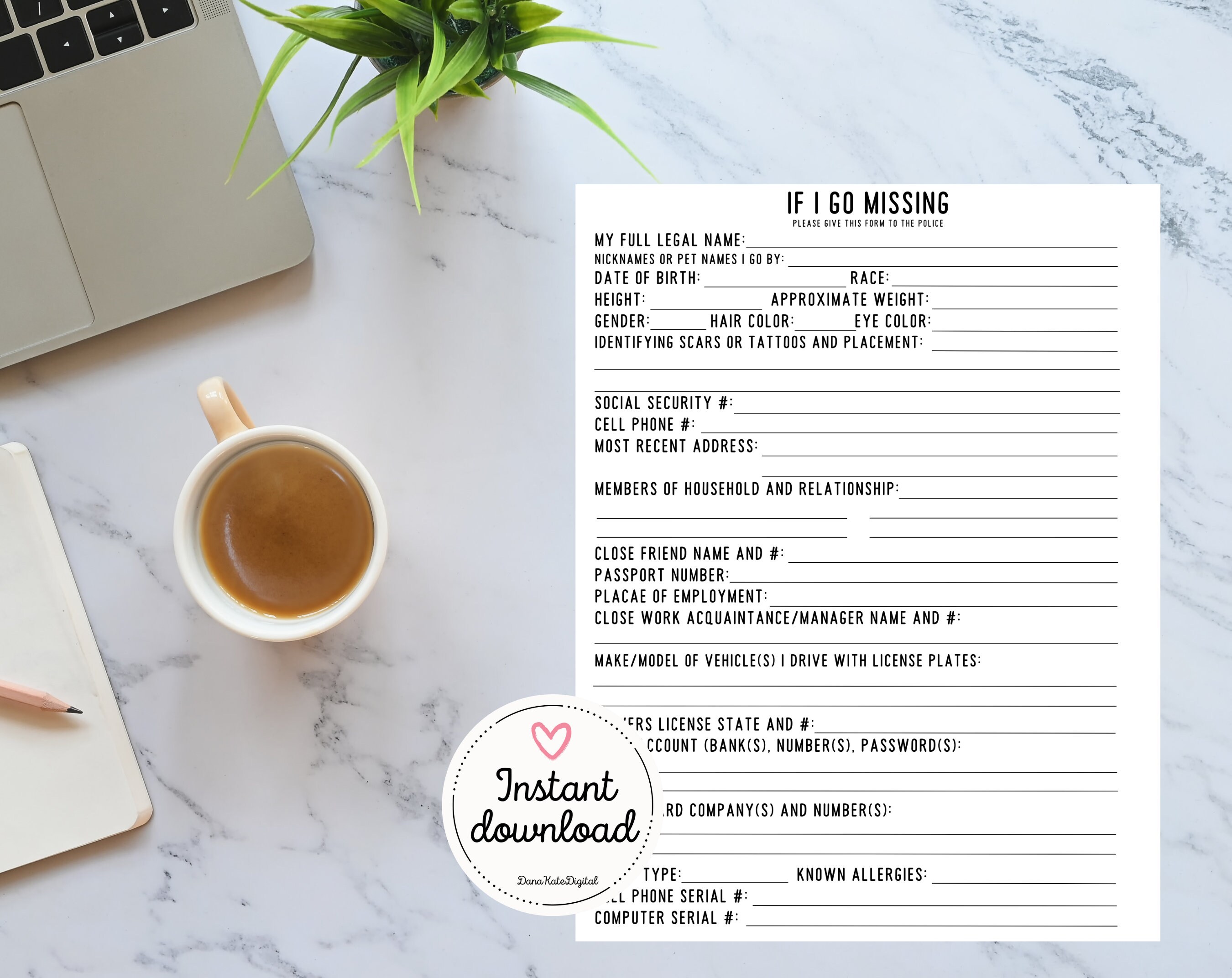 In Case I Go Missing File Template | in Case of Emergency Binder ...