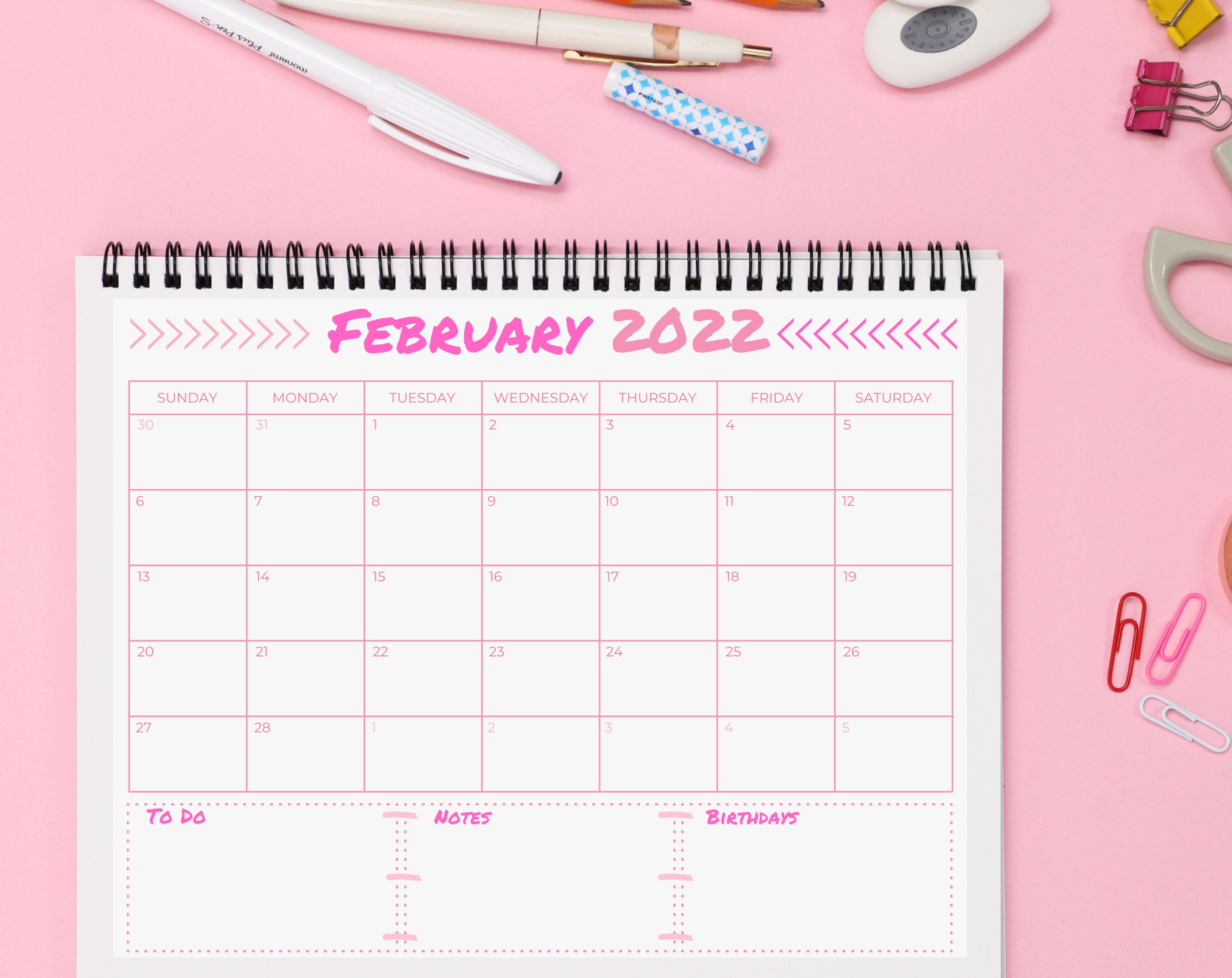 Cute Pink 2022 Monthly Calendar | Printable PDF Digital Download ...