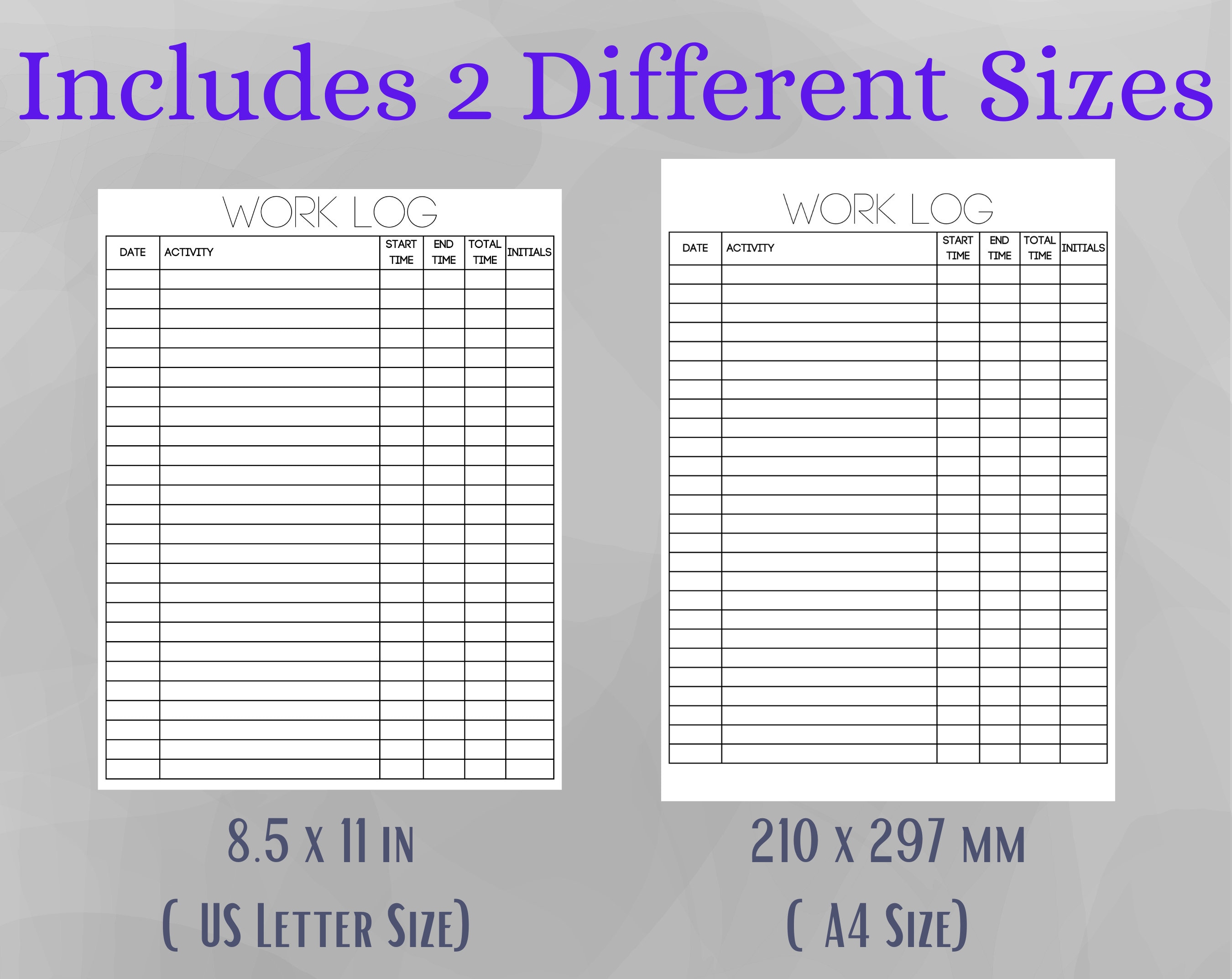 Printable Work | Time Log and Tracker | Activity Hours Log Printable ...