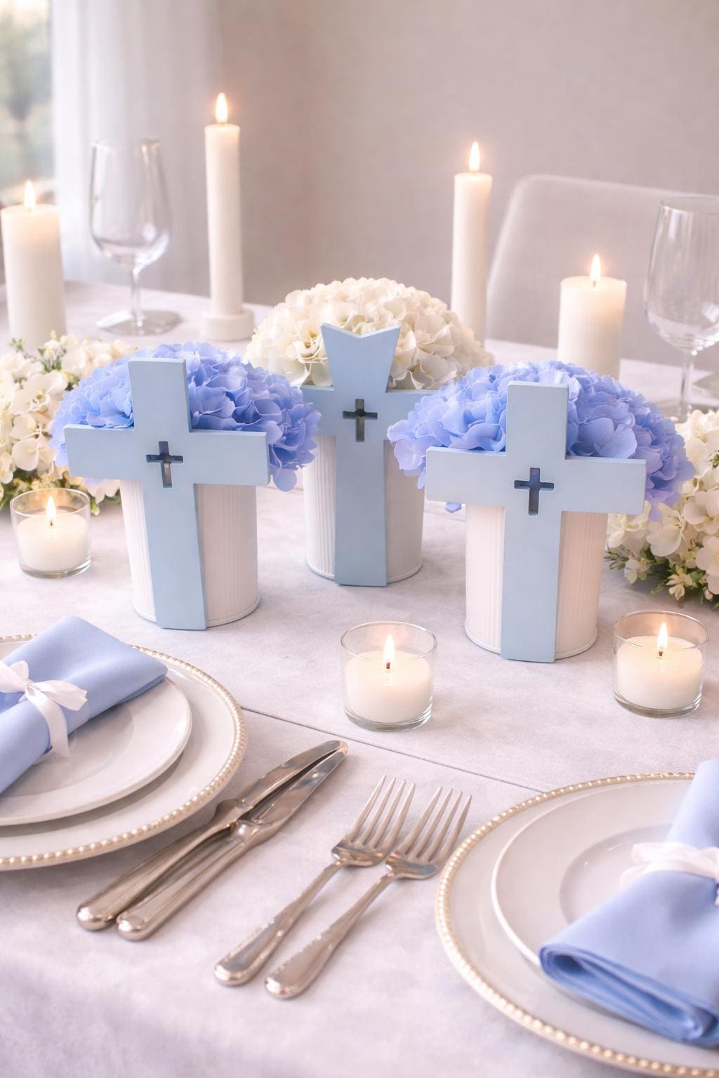 Baptism Centerpieces for Tables – Blue & White Cross Decor – Baby Boy ...