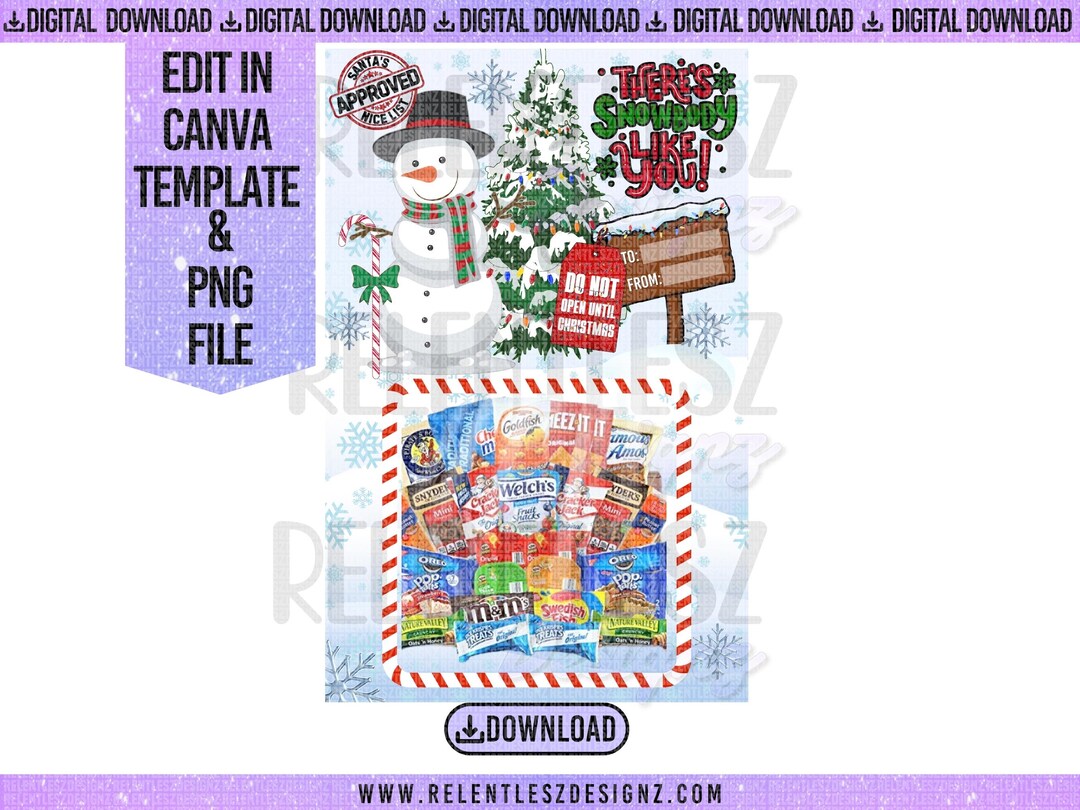 Personalized Christmas Candy Card Template, Snowman Design (PDF, PNG ...
