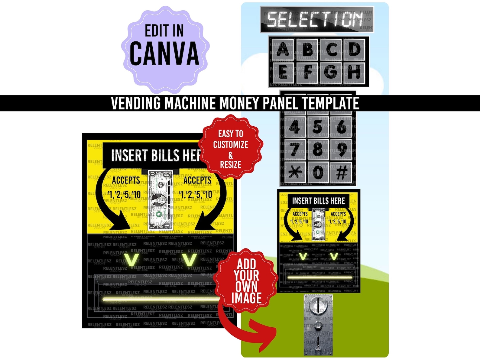 Vending Machine Money Panel Template: Canva Design (PDF) - Etsy
