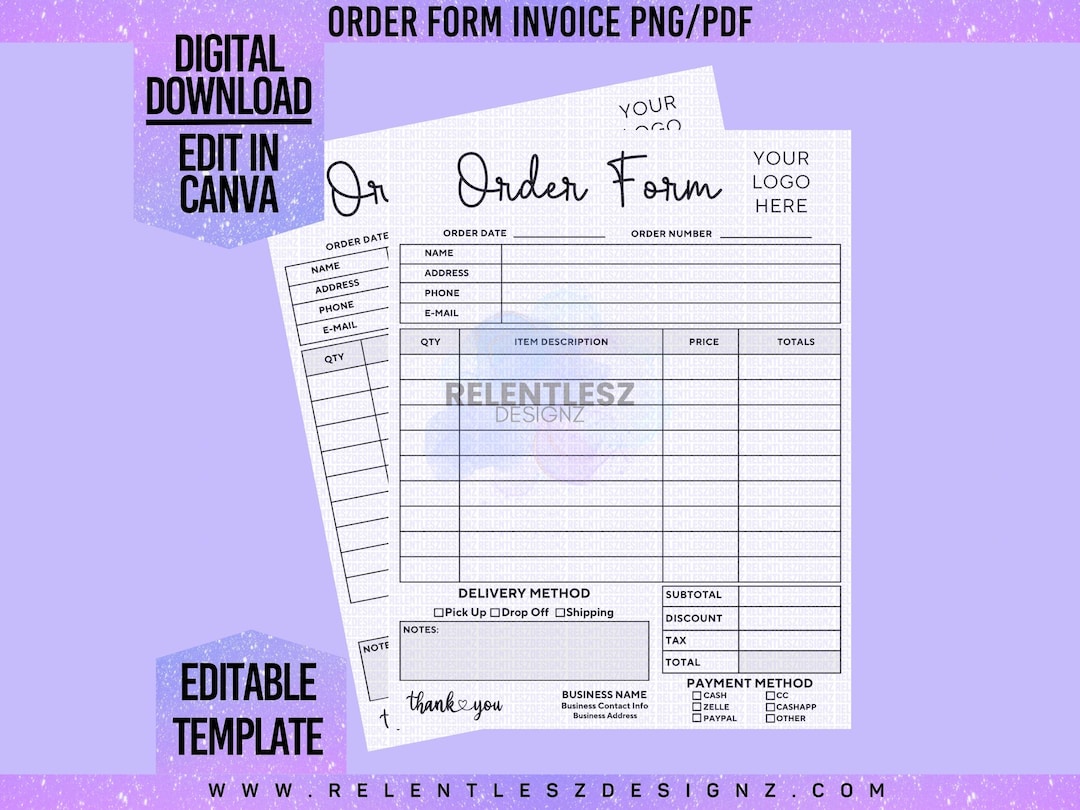 Order Form Small Business Order Invoice Template, Edit in Canva ...