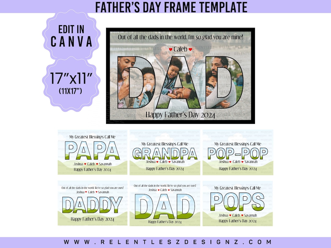 Dad Photo Collage, Father Frame Template, Father’s Day Picture Frame ...