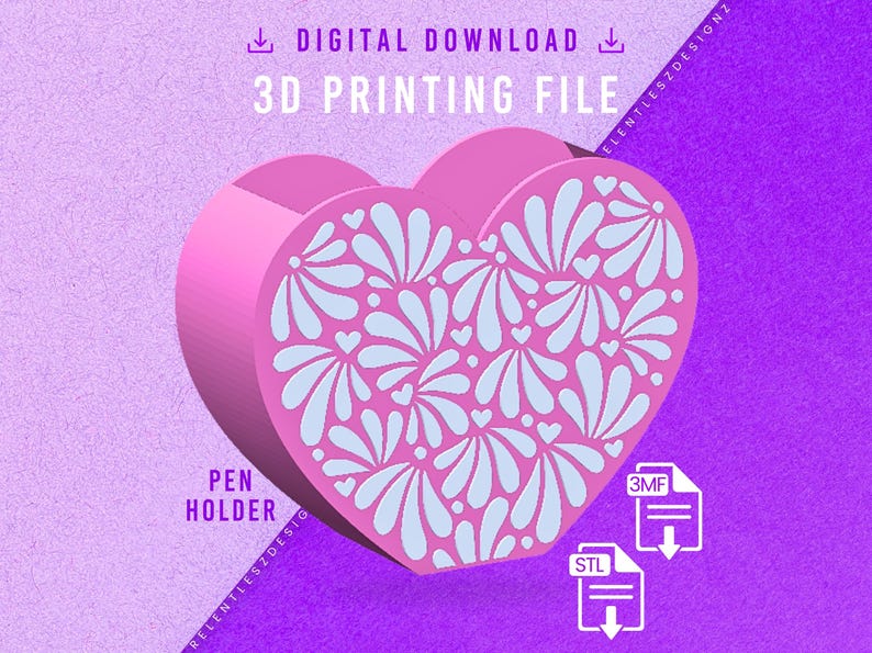 Talavera Heart Pen Holder STL File, 3D Printable Design, 3MF (digital ...