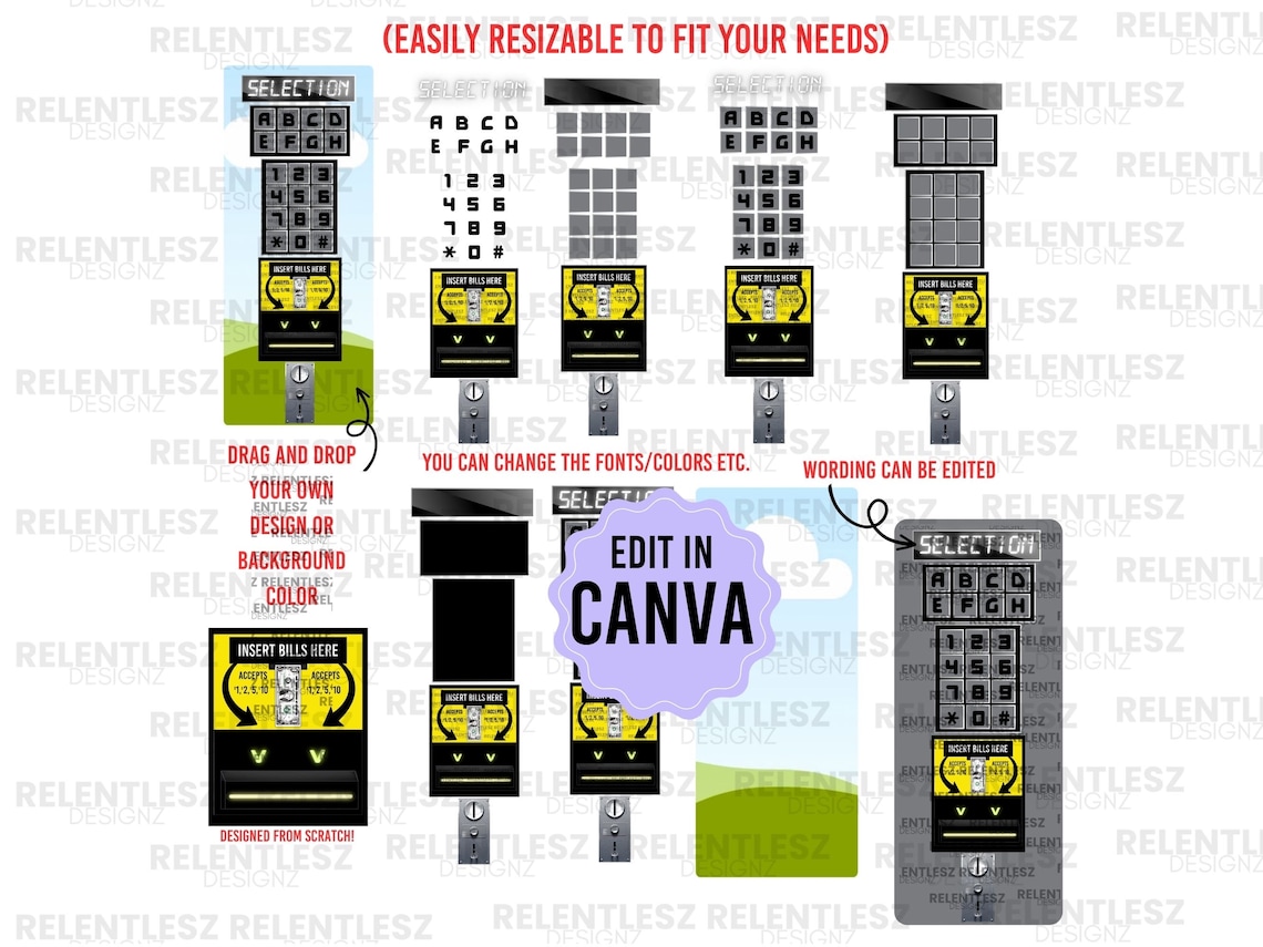 Vending Machine Money Panel Template: Canva Design (PDF) - Etsy