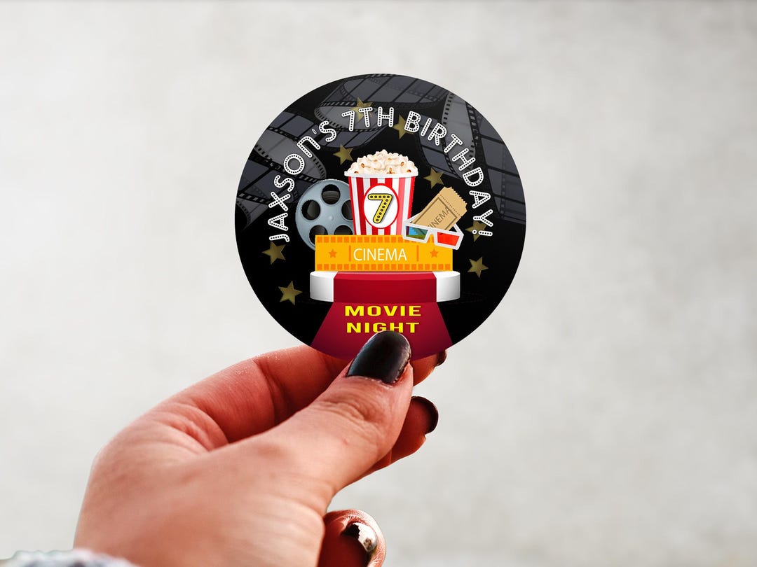 Movie Night Birthday Stickers | Cinema Party Favor Labels - Etsy