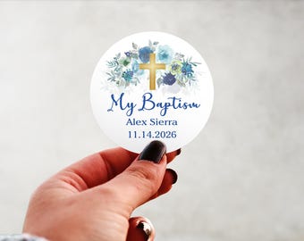 Modern Christening Boy Baptism Watercolor Agate Geode Cross - Glossy ...
