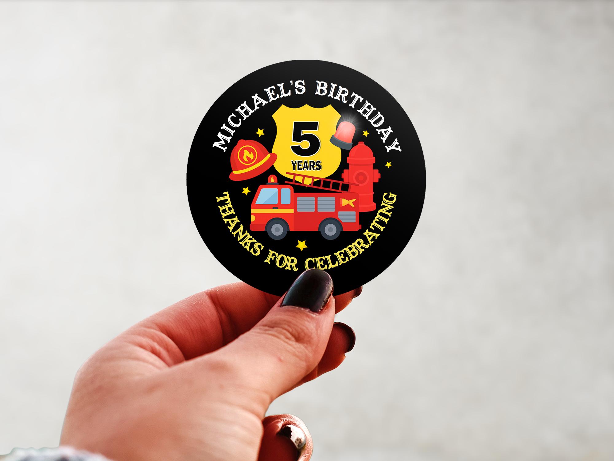 Firefighter Birthday Stickers | Fire Truck Party Favor Labels - Etsy