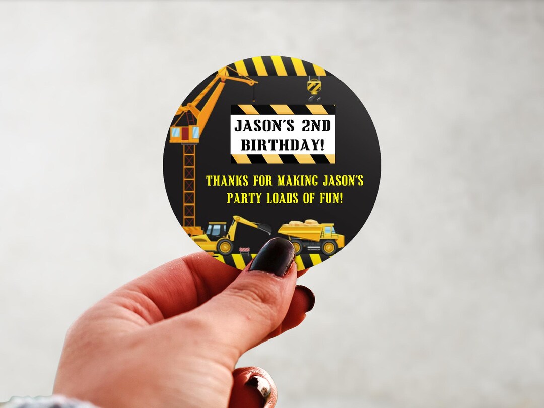 Construction Birthday Stickers | Excavator Party Favor Labels - Etsy