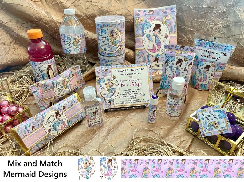 Personalized Mermaid Birthday Party Favors - Stickers, Labels, and ...