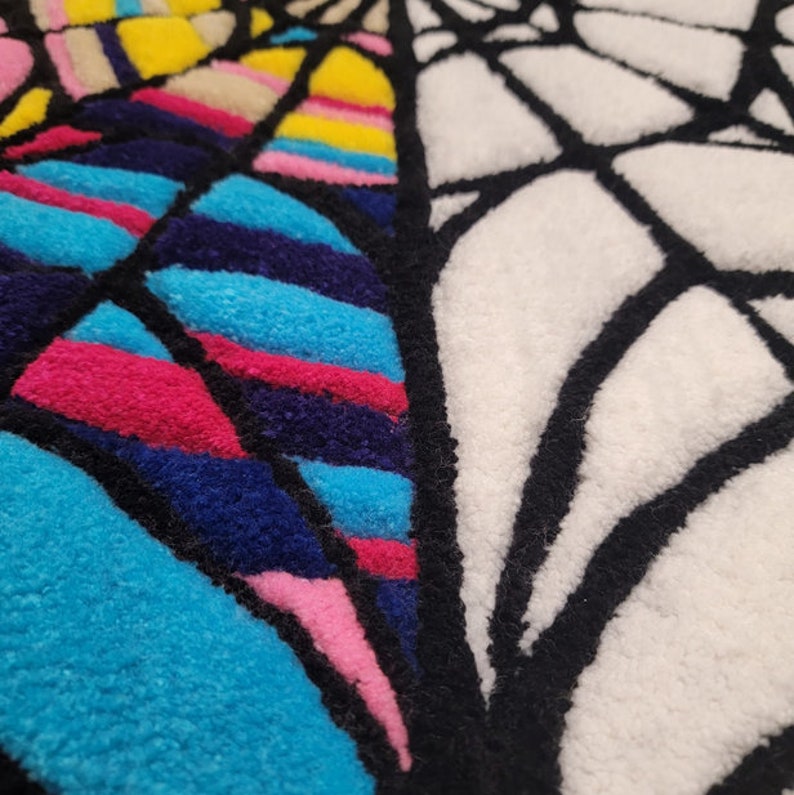 Stained Glass Rainbow Spider Web Hand Tufted Rug - Etsy