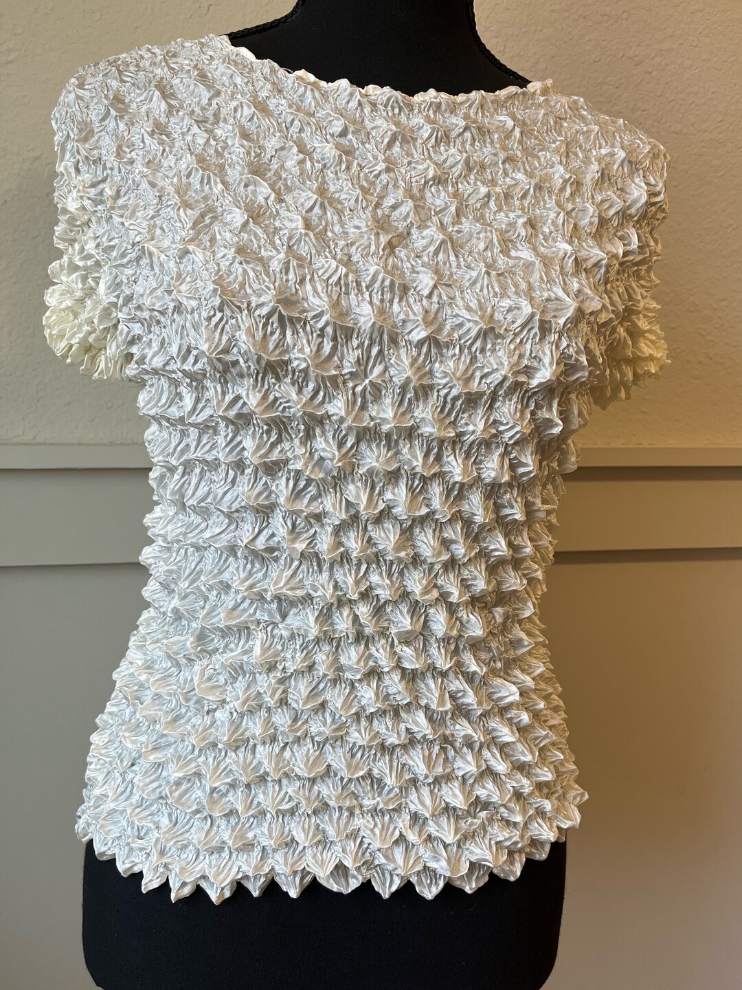 Vintage 90s Ivory Popcorn Blouse - Etsy