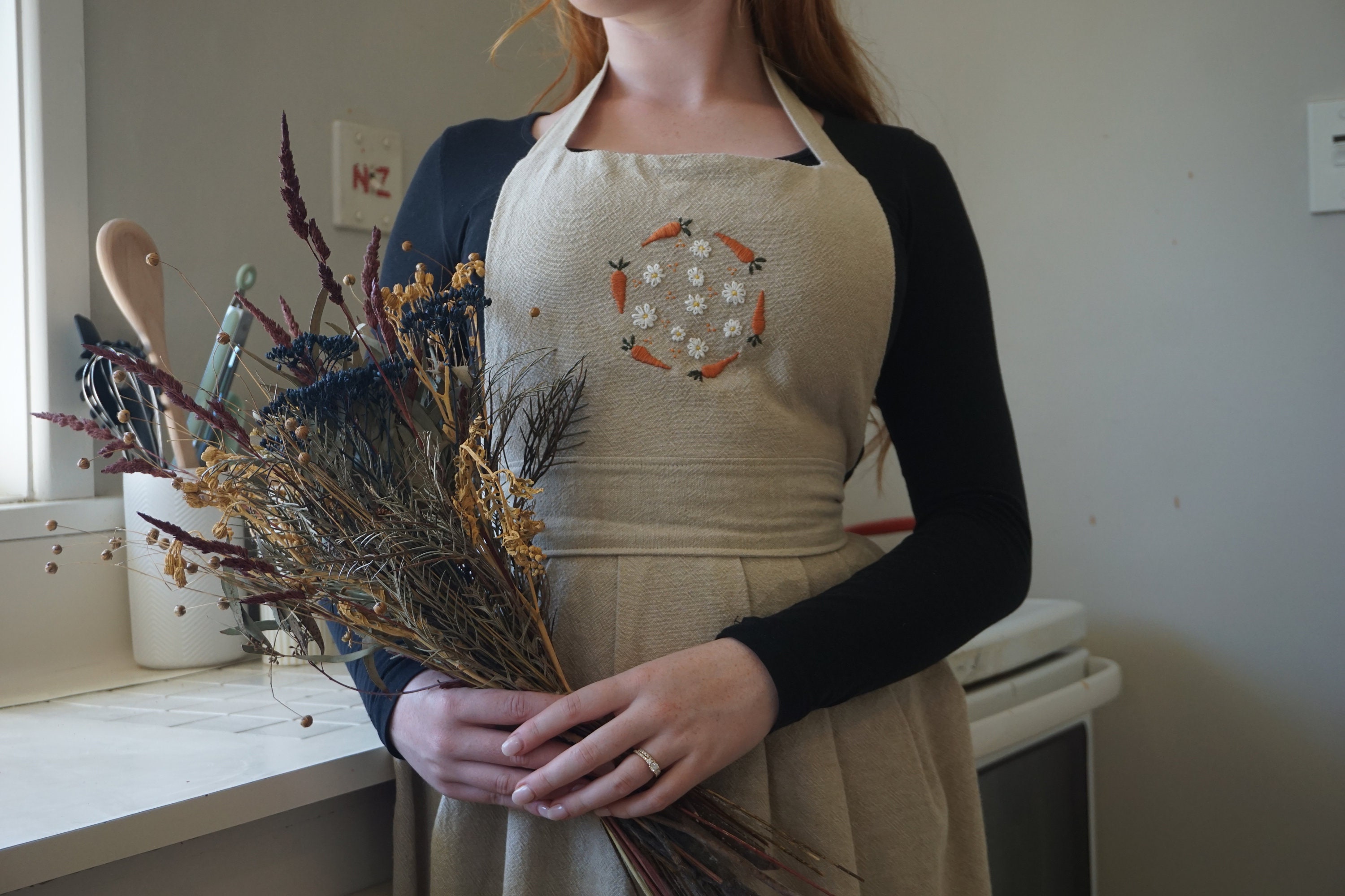 Washable Cottagecore Apron Made of Linen-weave Cotton With - Etsy