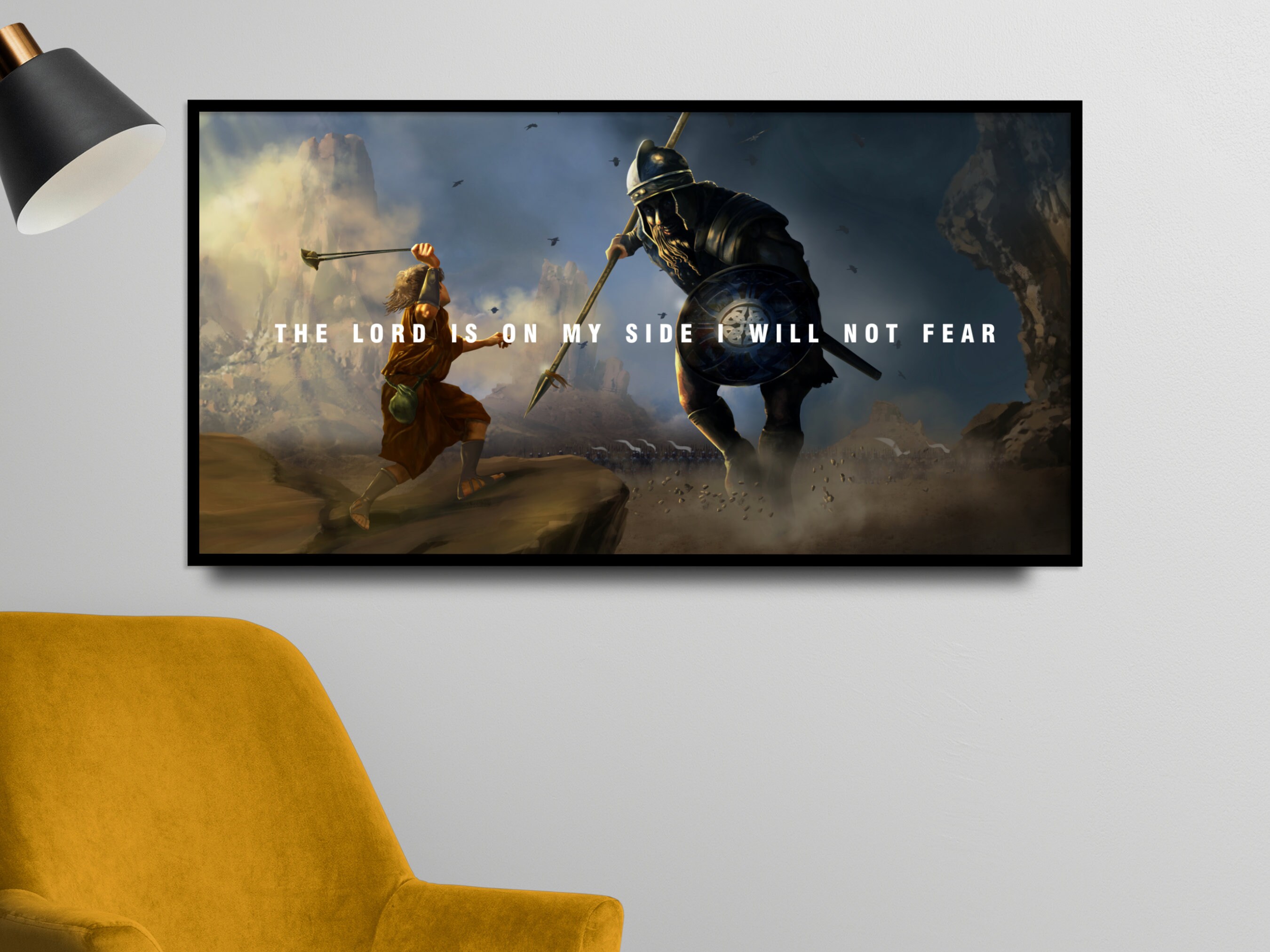 Modern Christian Poster Art Work - David Vs Goliath | Bible Verse Print ...