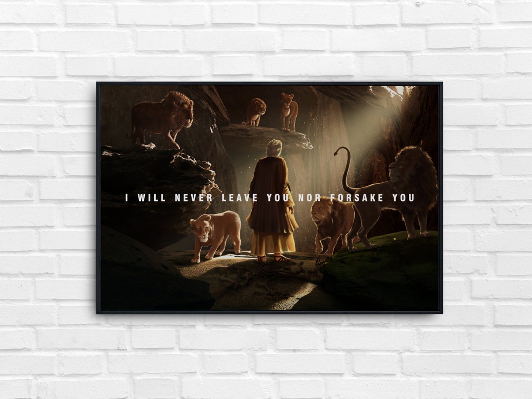 Modern Christian Poster Art Work - Daniel and the Lions | Bible Verse ...