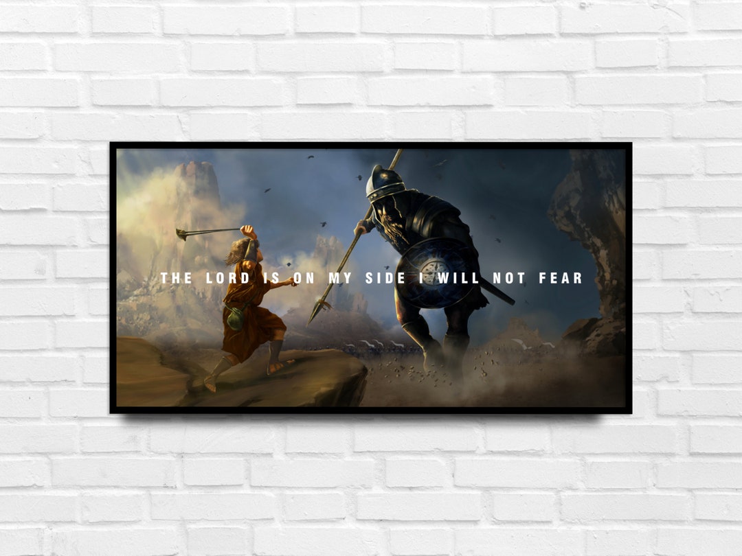 Modern Christian Poster Art Work - David Vs Goliath | Bible Verse Print ...