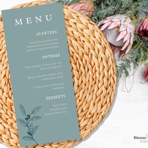 Blue Wedding Menu Menu Template Menu Card Menu Cards | Etsy