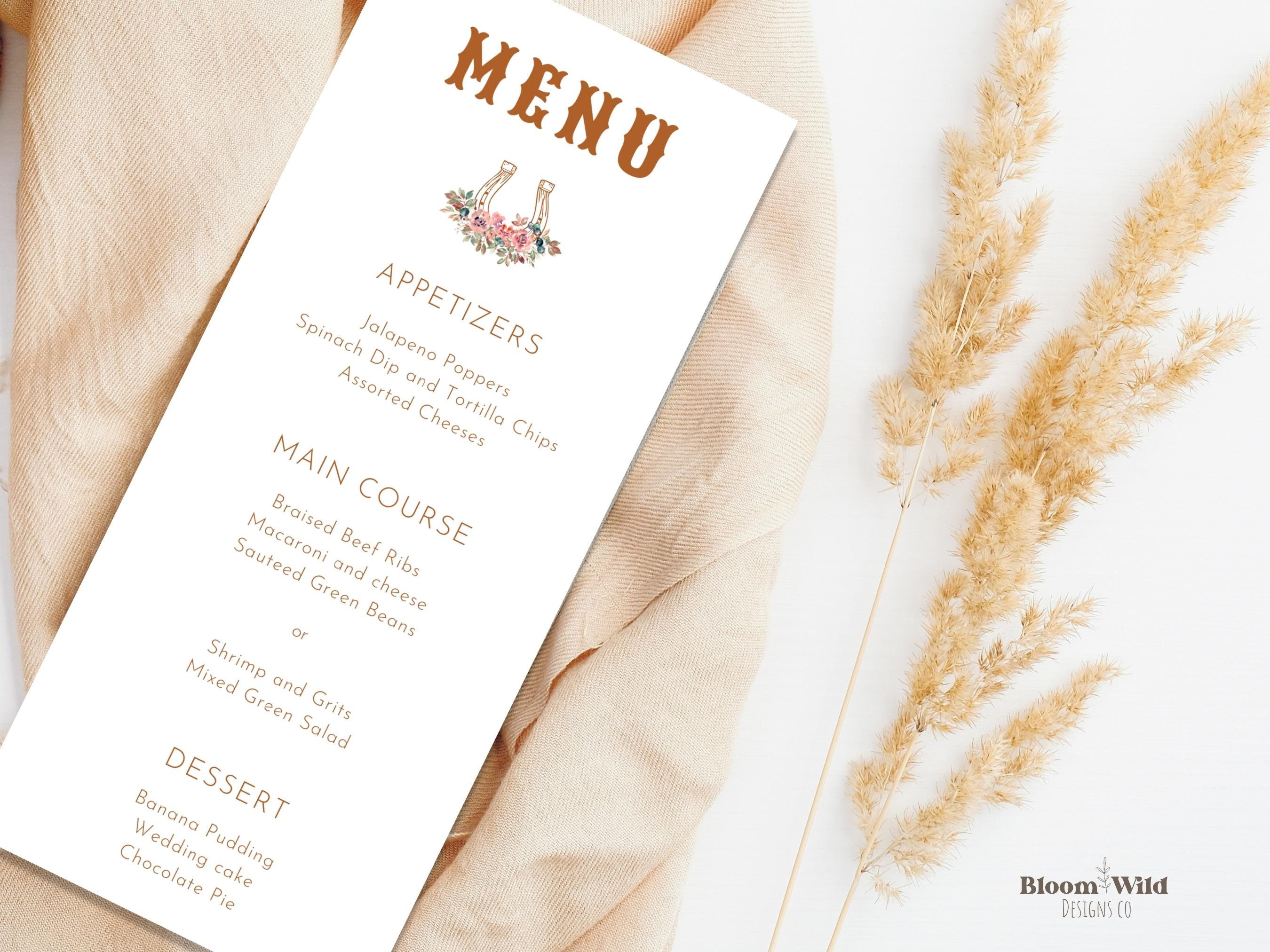 Cowboy Wedding Menu, Modern Western Wedding, Menu Template, Menu Card ...
