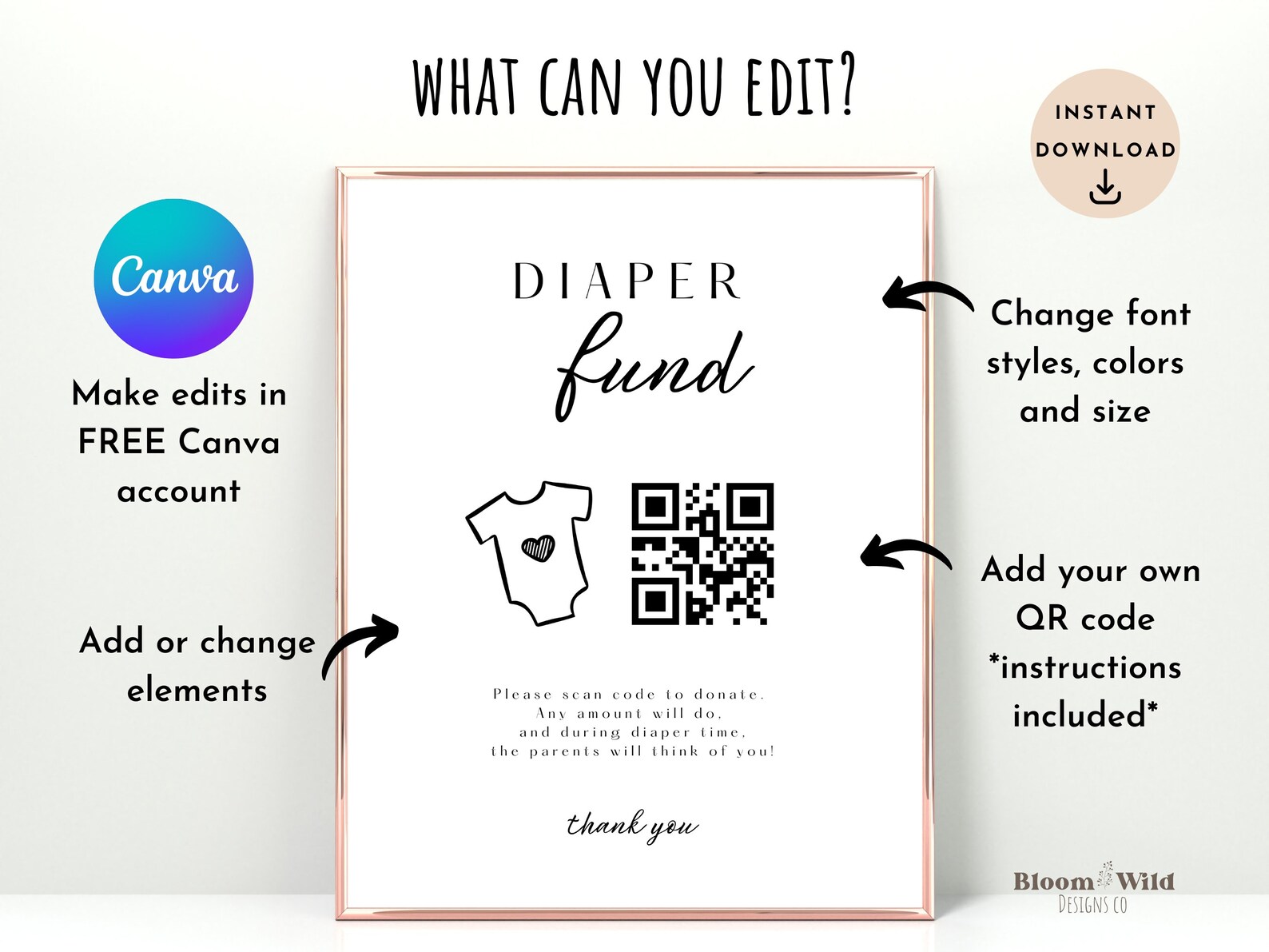 Diaper Fund Sign Canva, Baby Shower Venmo Sign, Printable Minimalist ...
