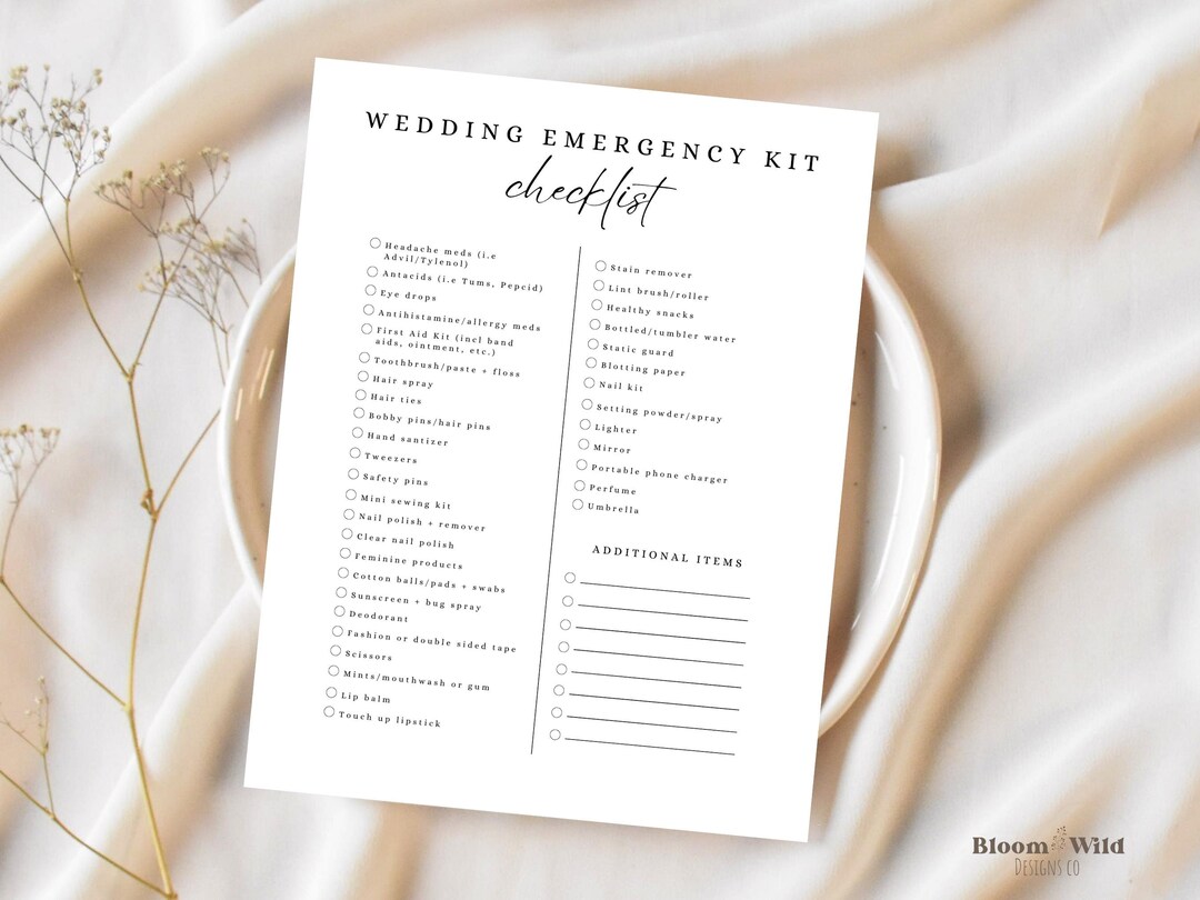 Wedding Emergency Kit Checklist Canva, Printable Bride Survival Kit ...