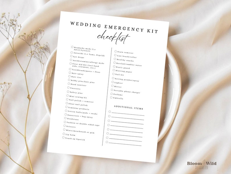 Wedding Emergency Kit Checklist Canva, Printable Bride Survival Kit ...