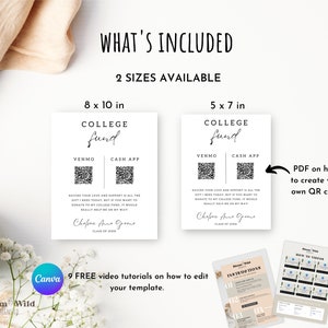 Graduation QR Code Sign, College Fund QR Code Canva, Venmo QR Code ...