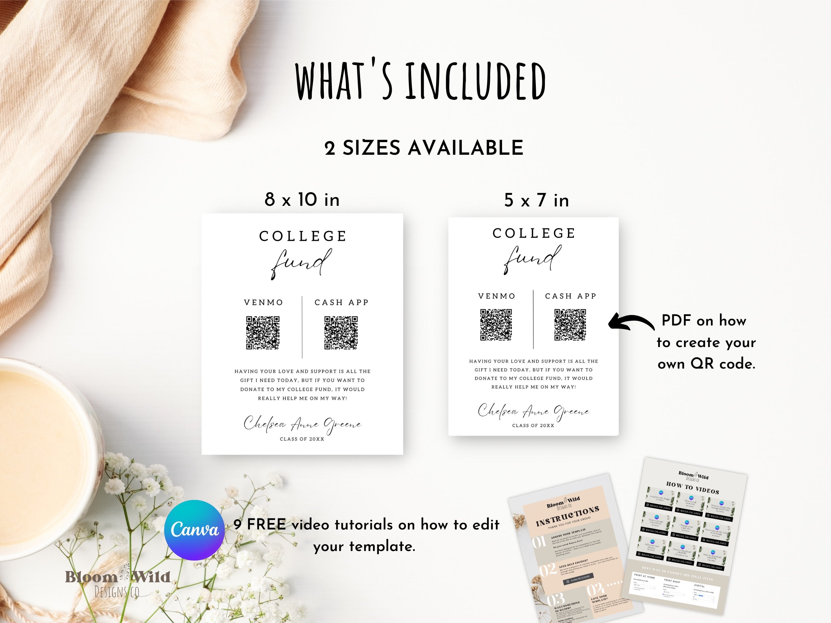 Graduation QR Code Sign, College Fund QR Code Canva, Venmo QR Code ...