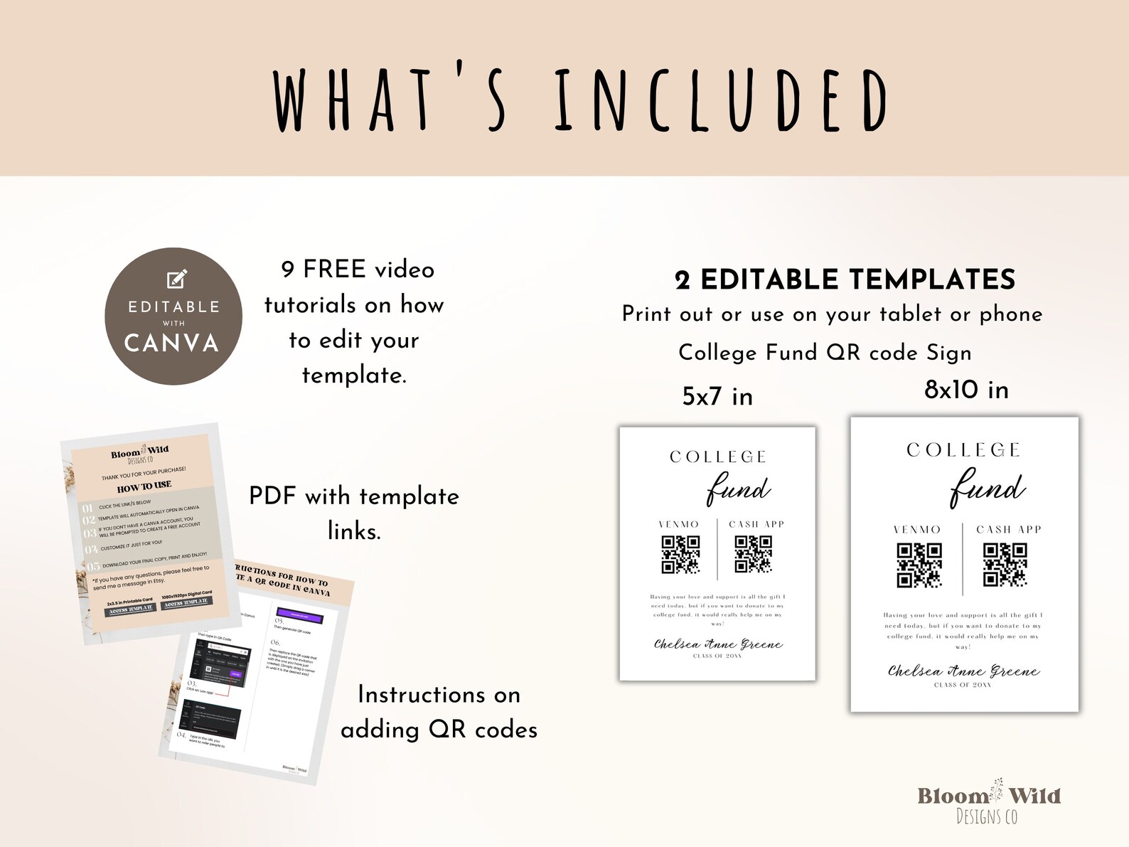College Fund 2 QR Codes Canva, Graduation QR Code Sign, Venmo QR Code ...