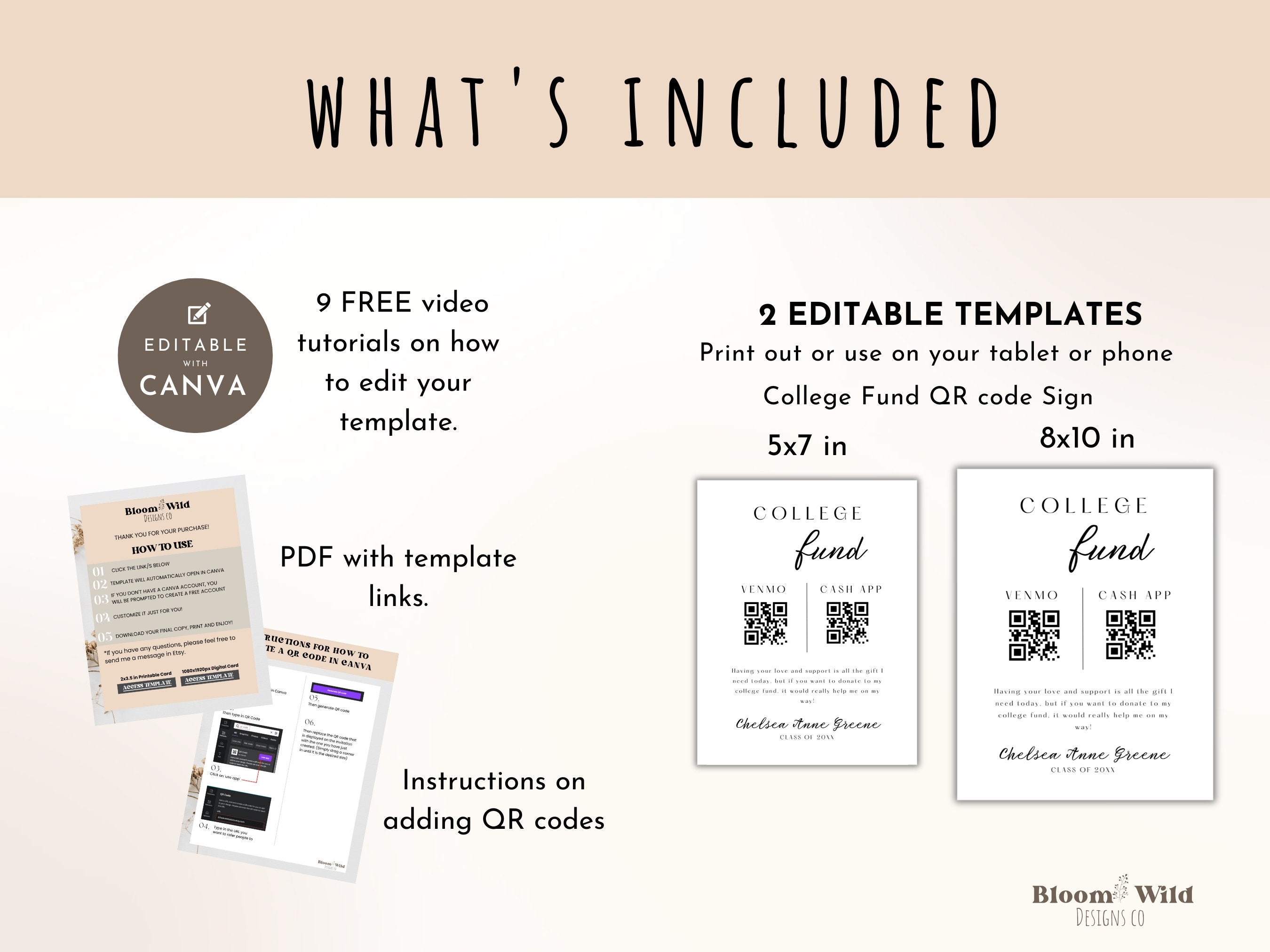 College Fund 2 QR Codes Canva, Graduation QR Code Sign, Venmo QR Code ...